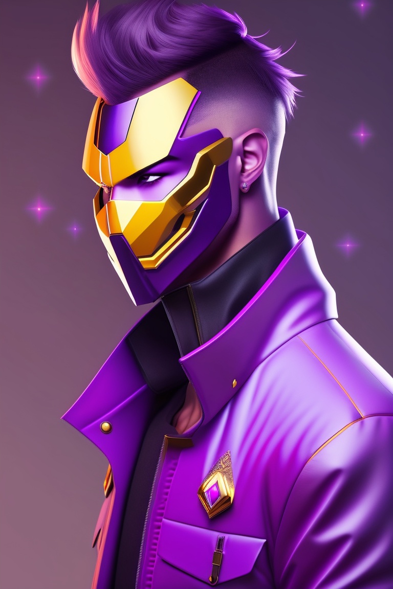 Lexica - White background, male character, white jacket, neon purple ...