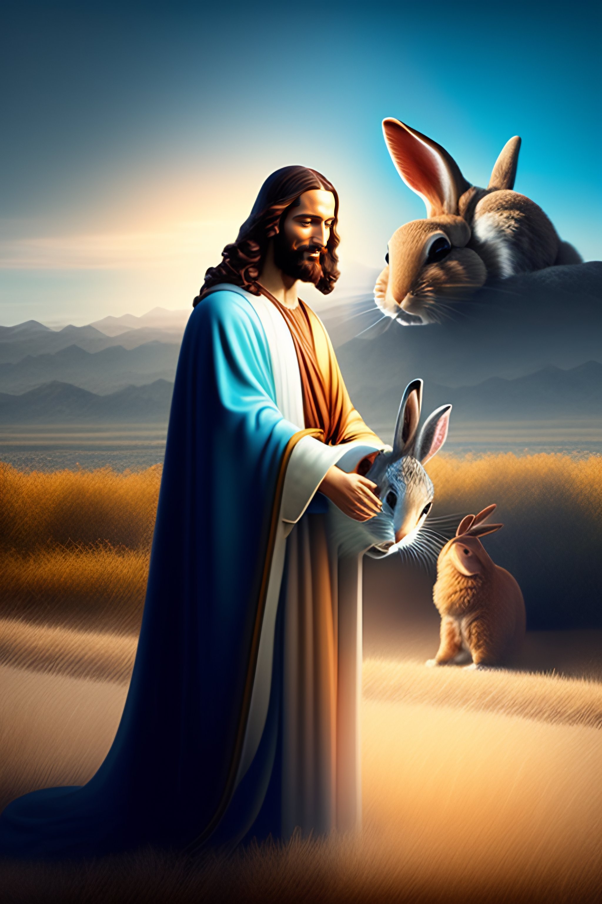 Lexica - Jesus waving to the rabbit with no, realistic photo, extremely ...