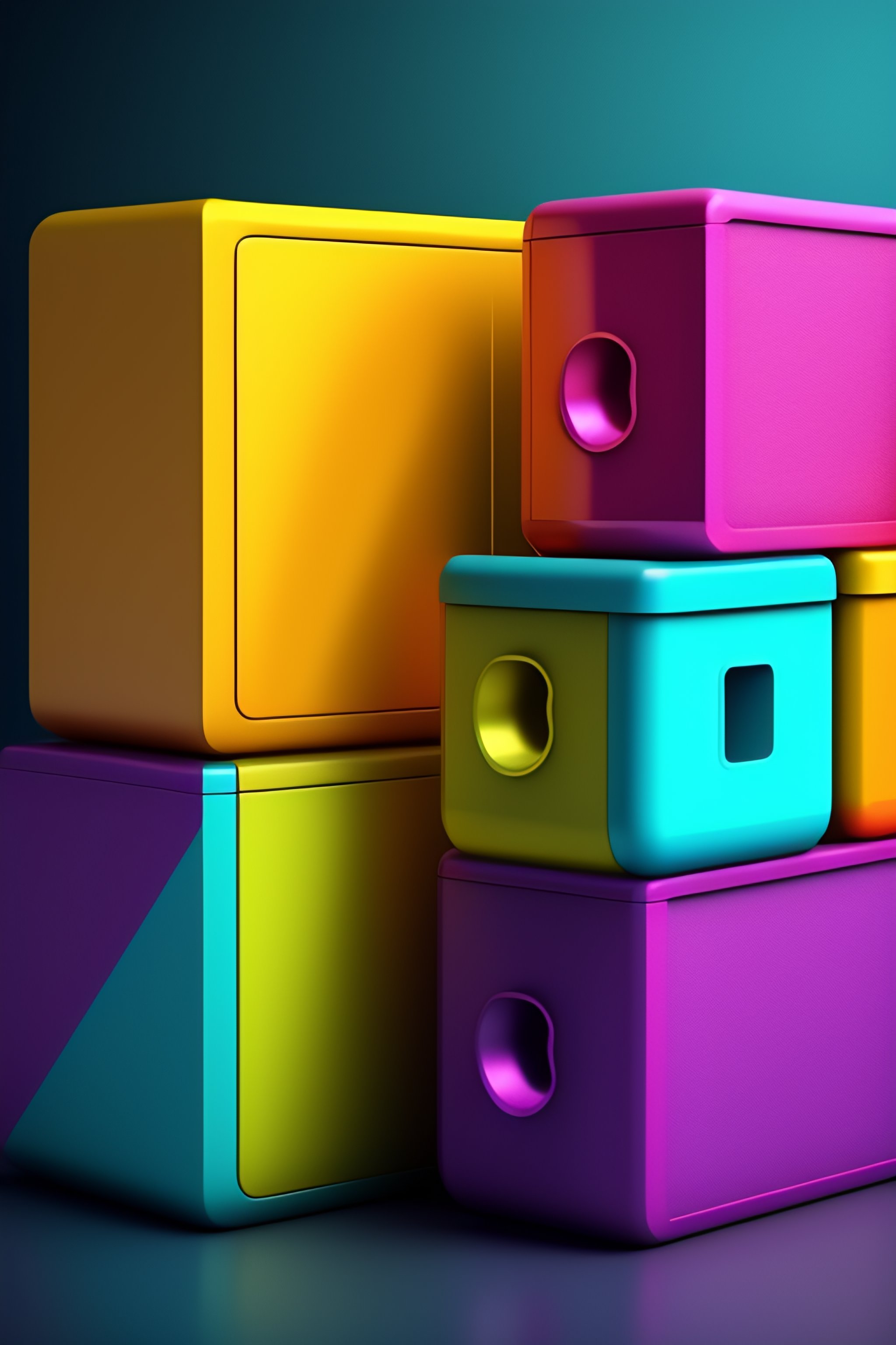 Lexica - 3 colourful anthropomorphic bank boxes waiting to be opened by ...