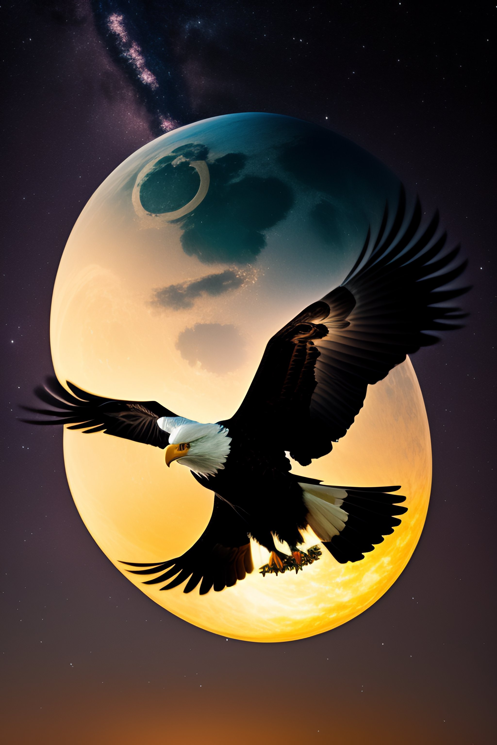 Eagle Flying In The Sky At Night
