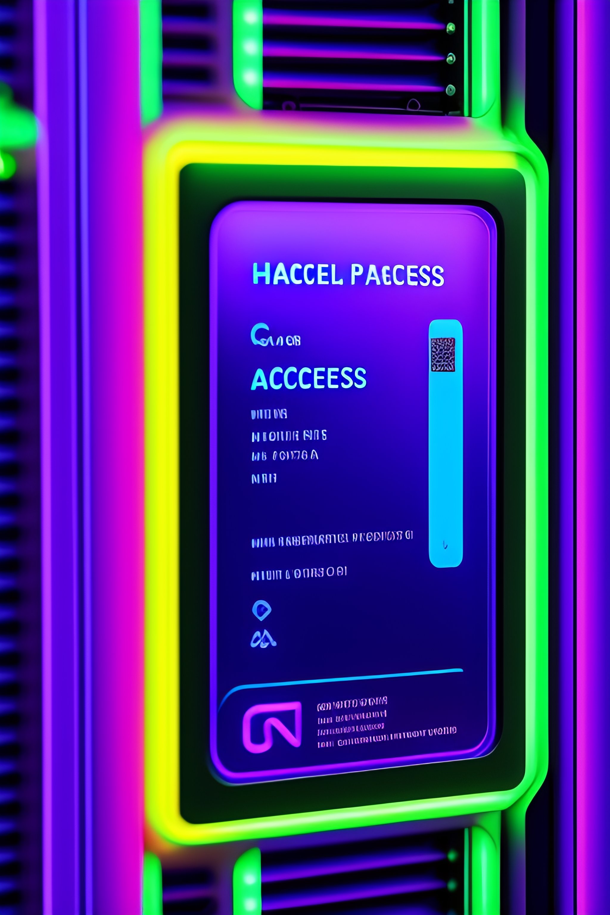 Lexica - One access card that says "Hacker Pass' made of neon purple ...