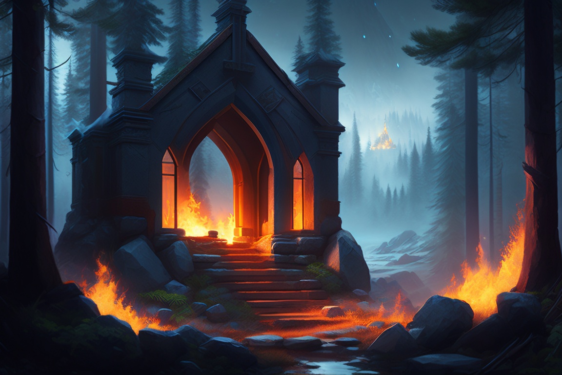 Lexica - Warzone in a big magical forrest, ruins, fire