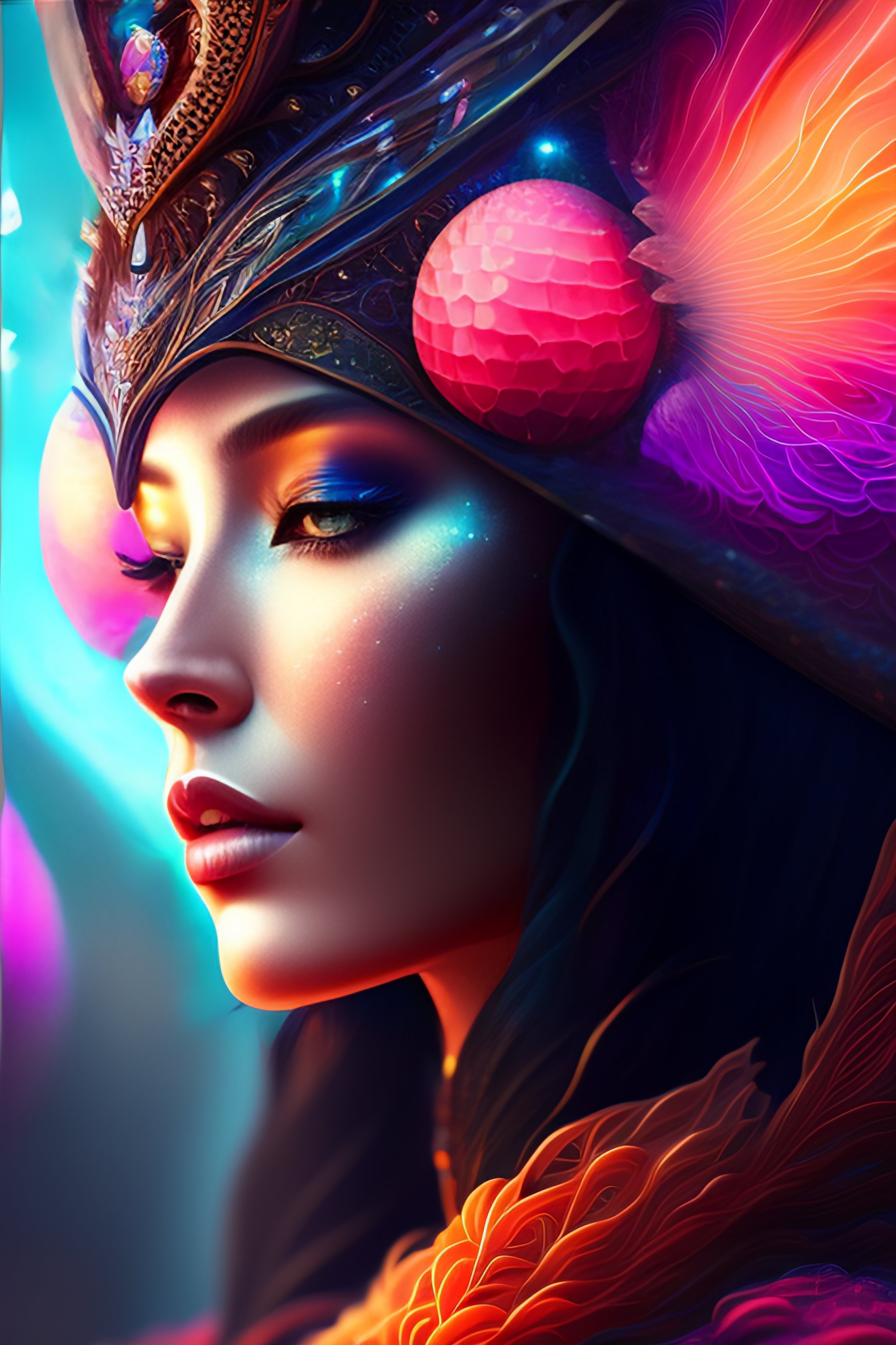 Lexica - Face of a Acient Wizard, centered, corals, plume made of ...