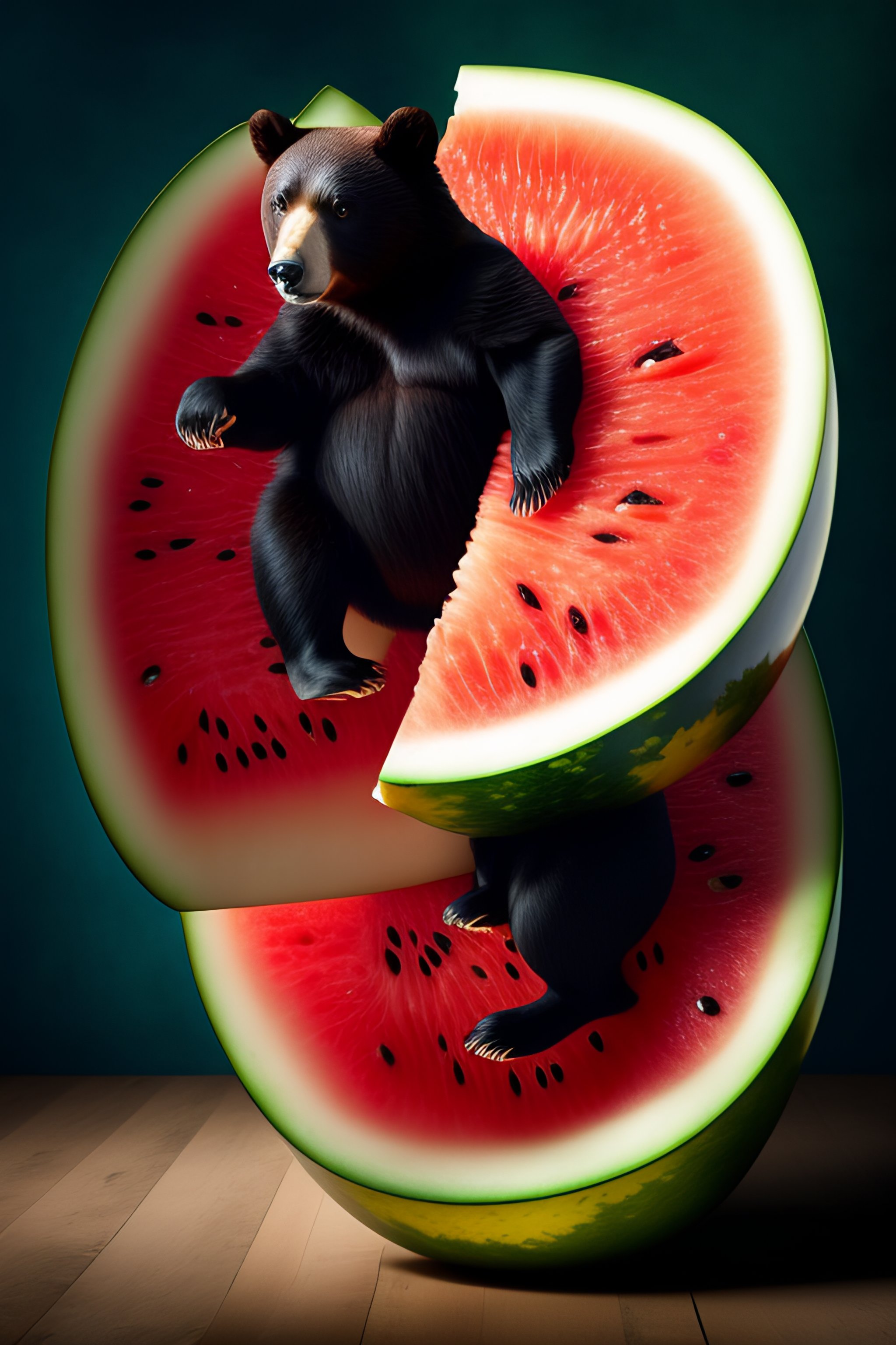 Lexica - Bear jumping on a watermelon