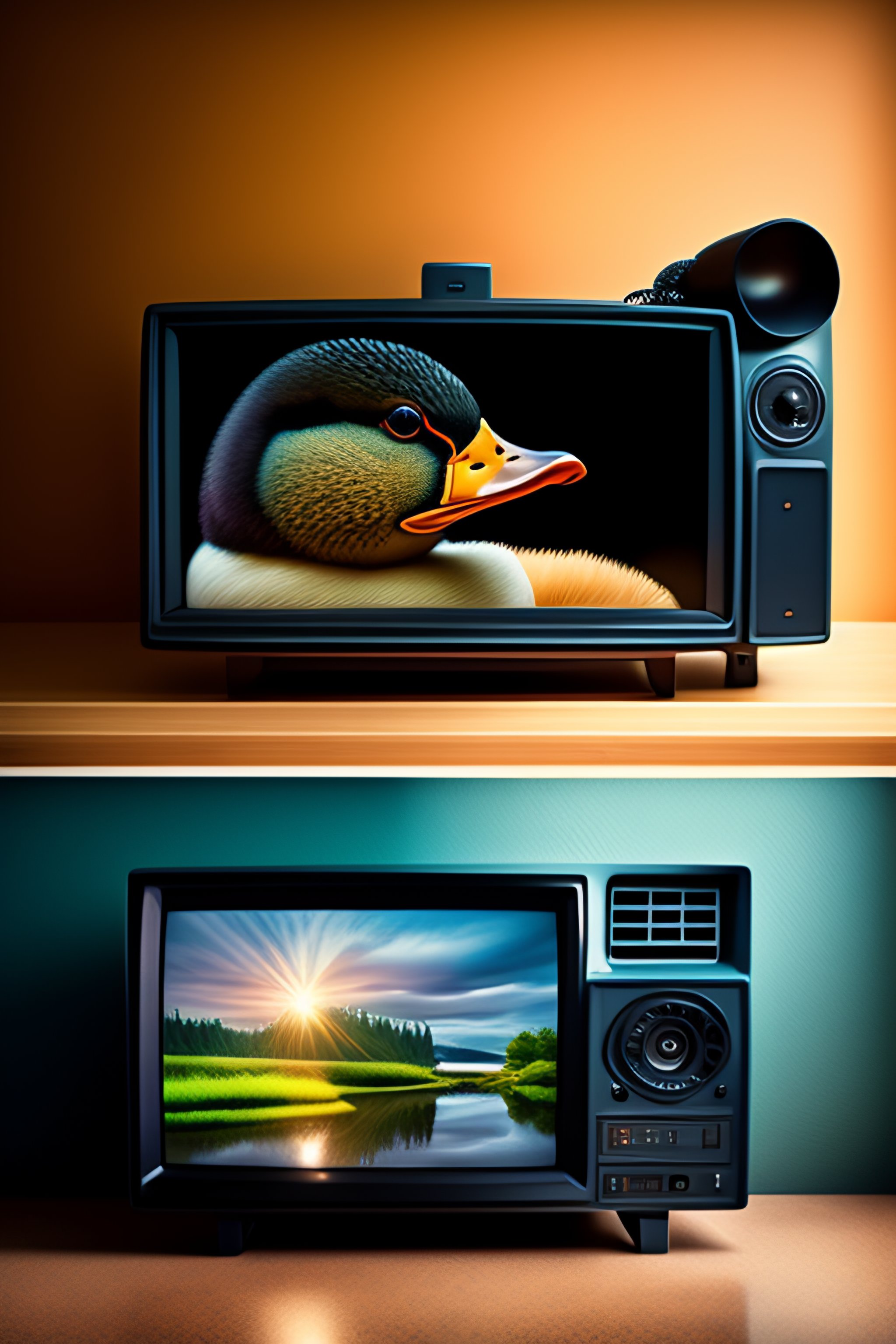 Lexica - Television shaped like a duck made out of feathers