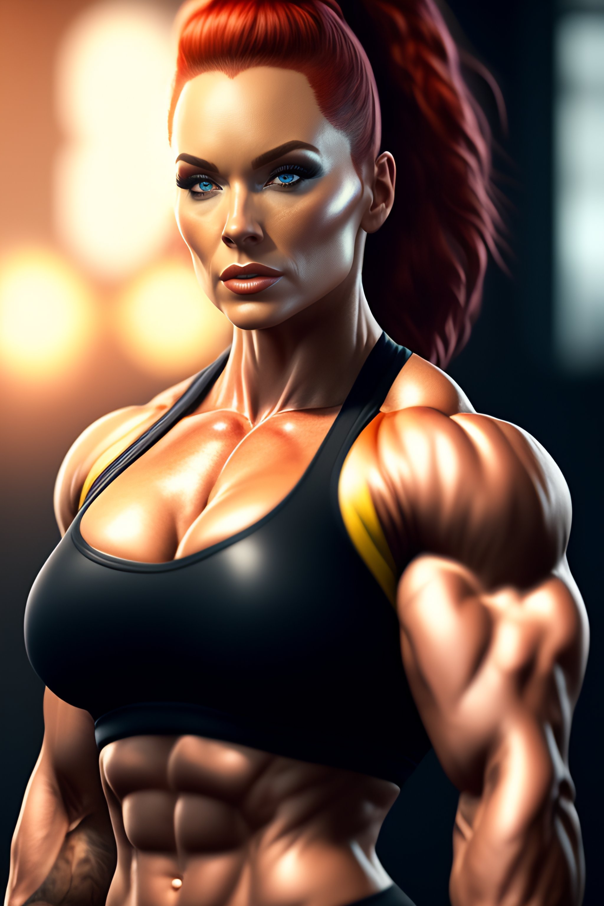 Lexica - ((big)) muscle woman, perfectly-centered-photograph of Christina Hendricks, sweaty ...