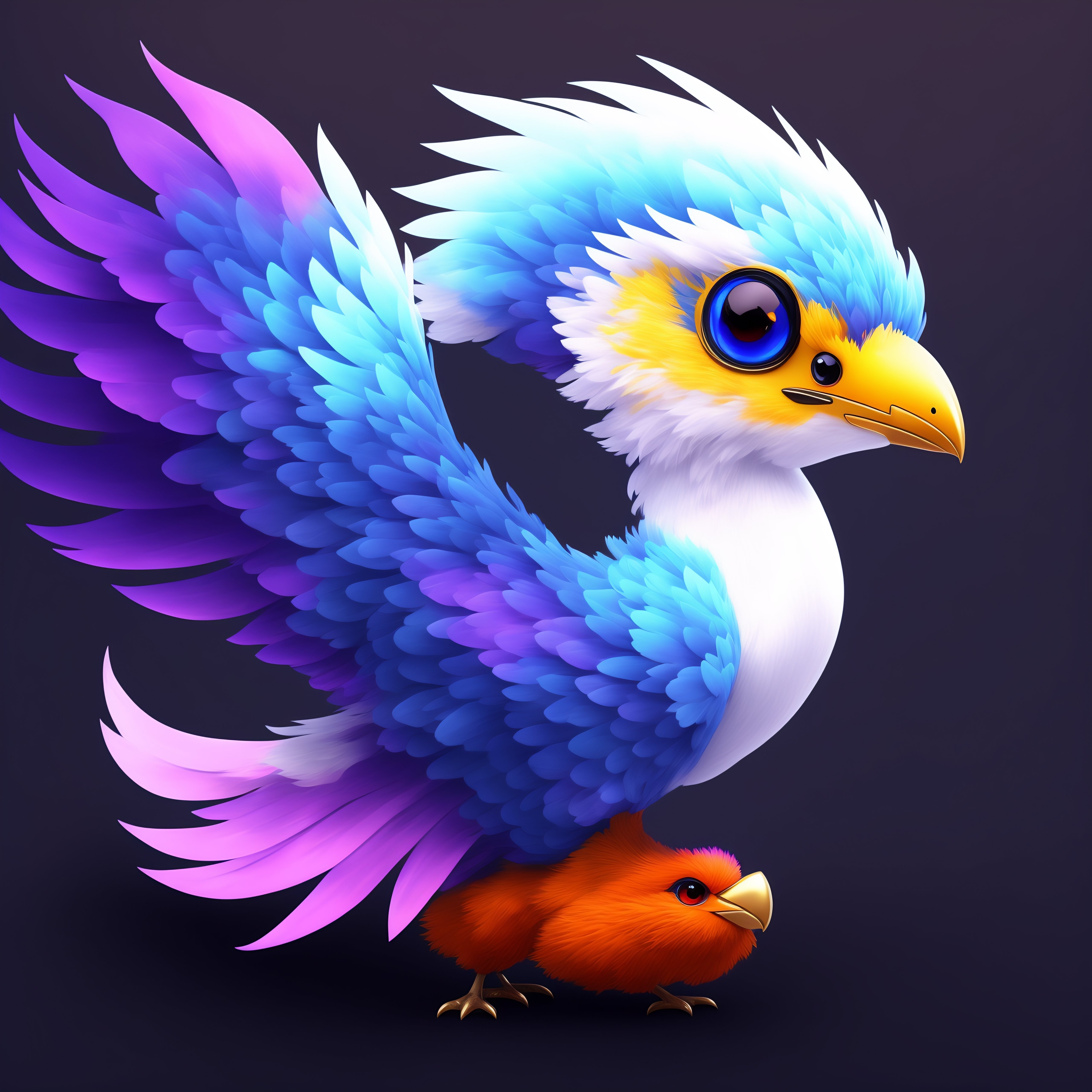 Lexica - A cute phoenix with big eyes and a black beak, it's feathers ...