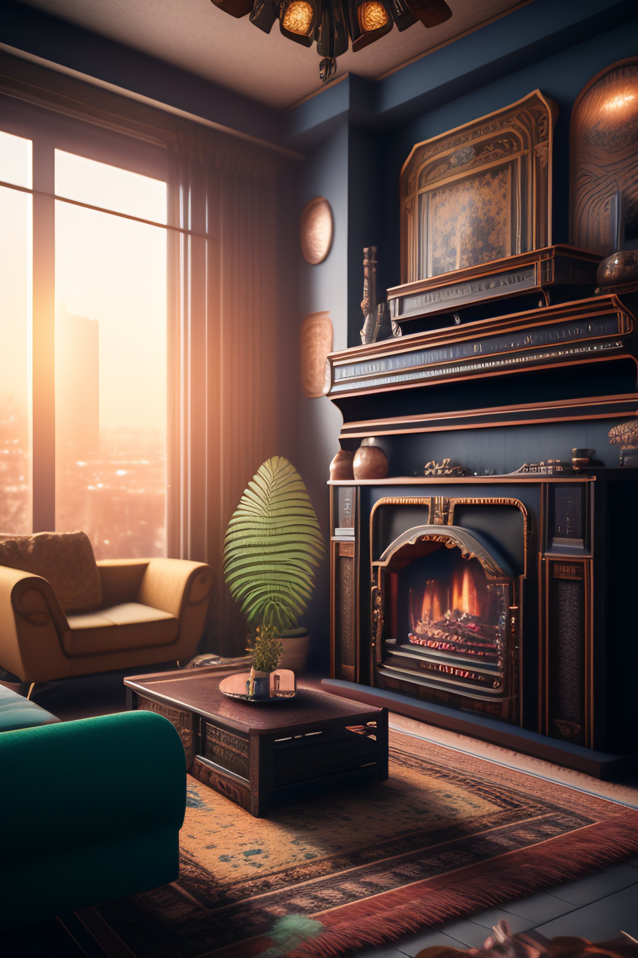 Lexica - Highly detailed interior shot of a messy vintage living room ...