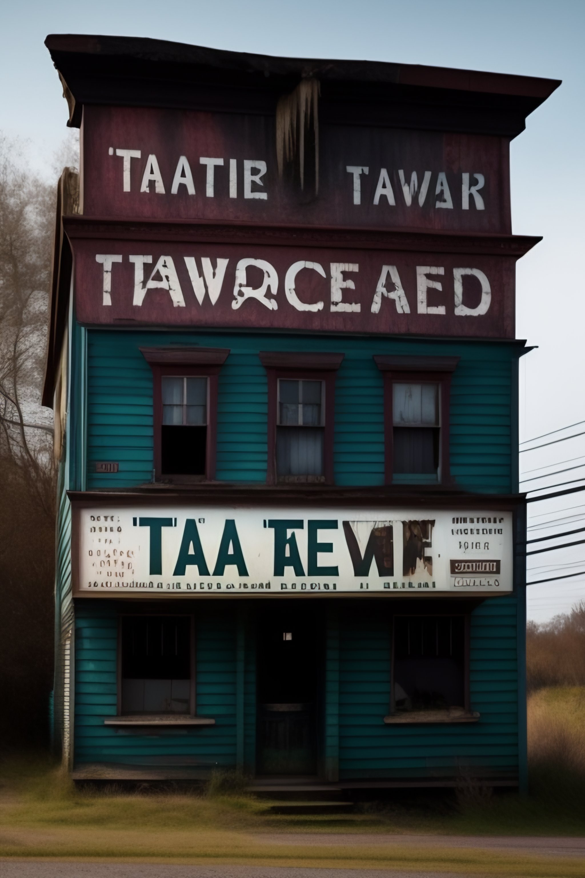 Lexica - A creepy, run-down building with a sign that reads "The ...