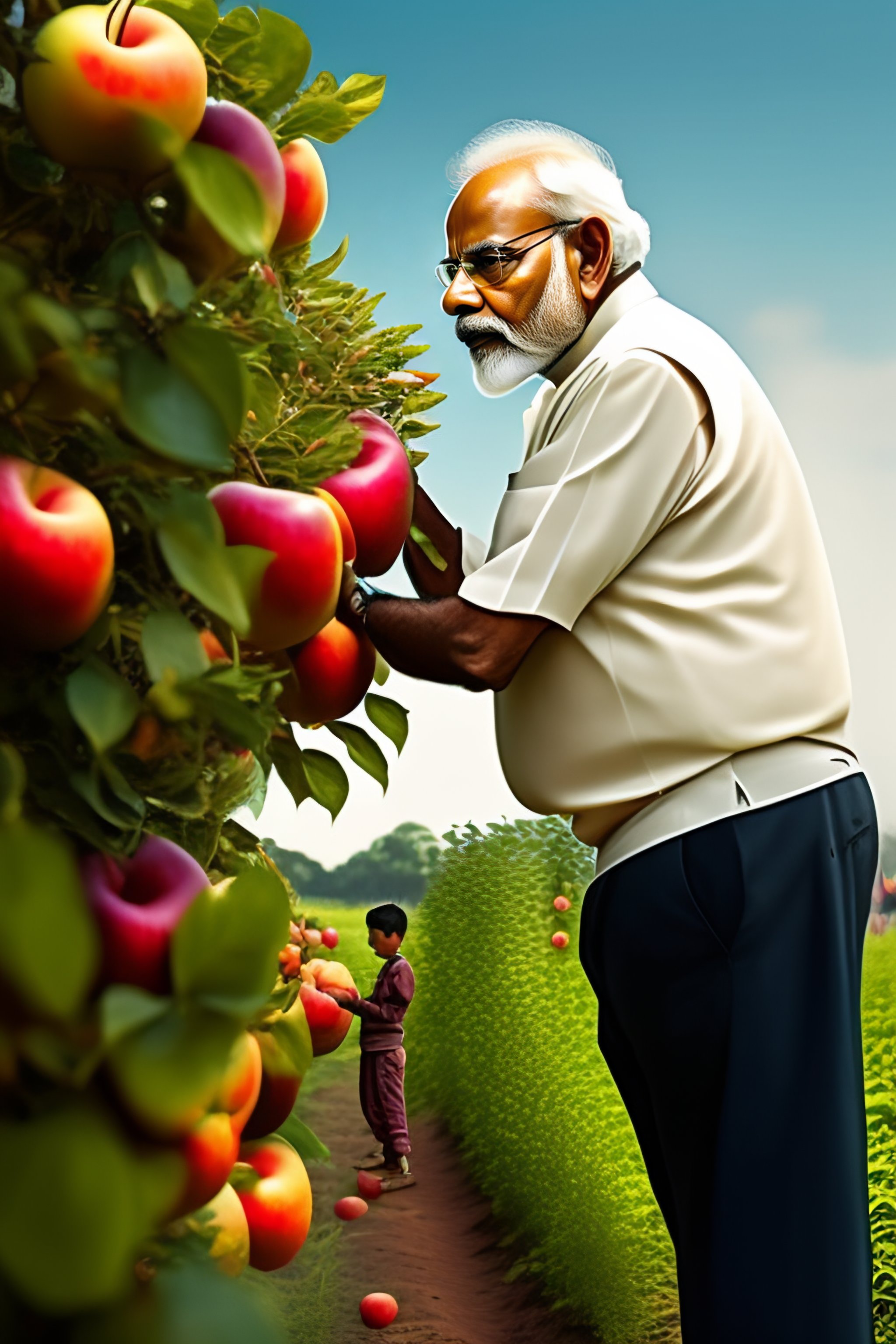 Lexica - Portrait of Narendra Modi picking apples from the tree