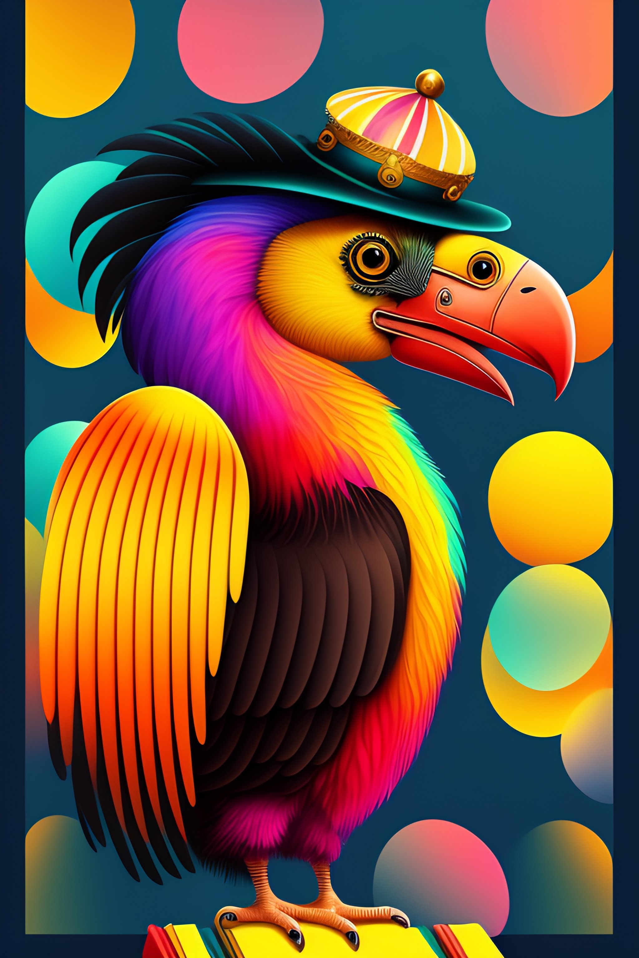 Lexica - Create an illustration of a gallinazo (vulture) wearing an aviator helmet and carrying ...