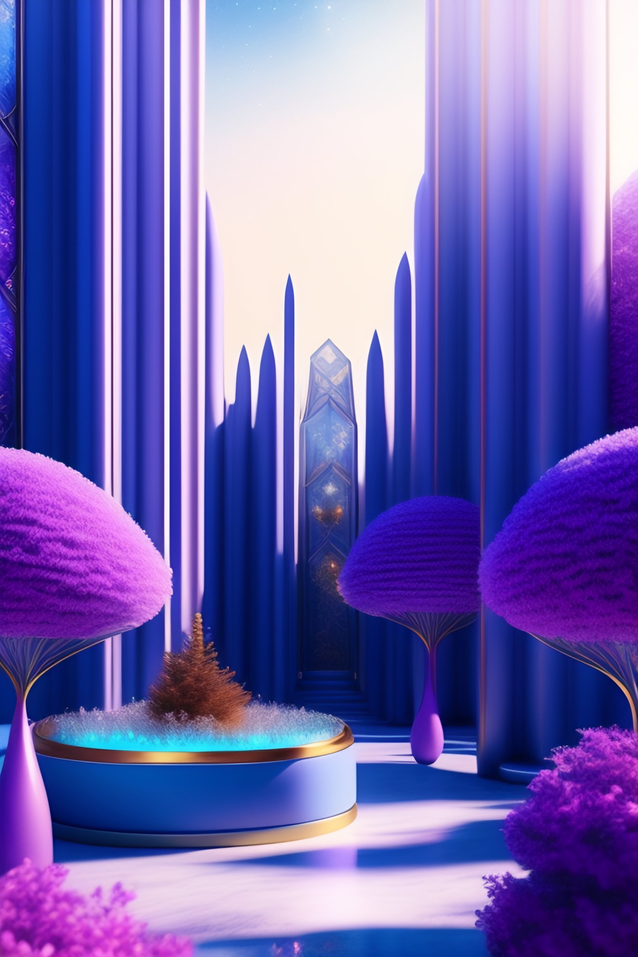 Lexica - Baby blue buildings far above the crystal grove, a magenta ...