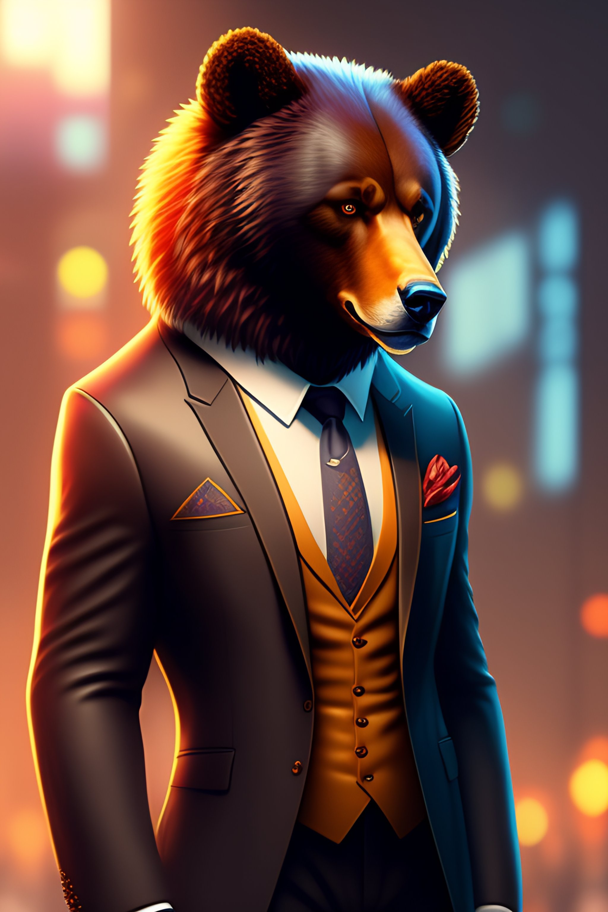Lexica - Anthro furry humanoid bear, three piece suit, checking watch ...