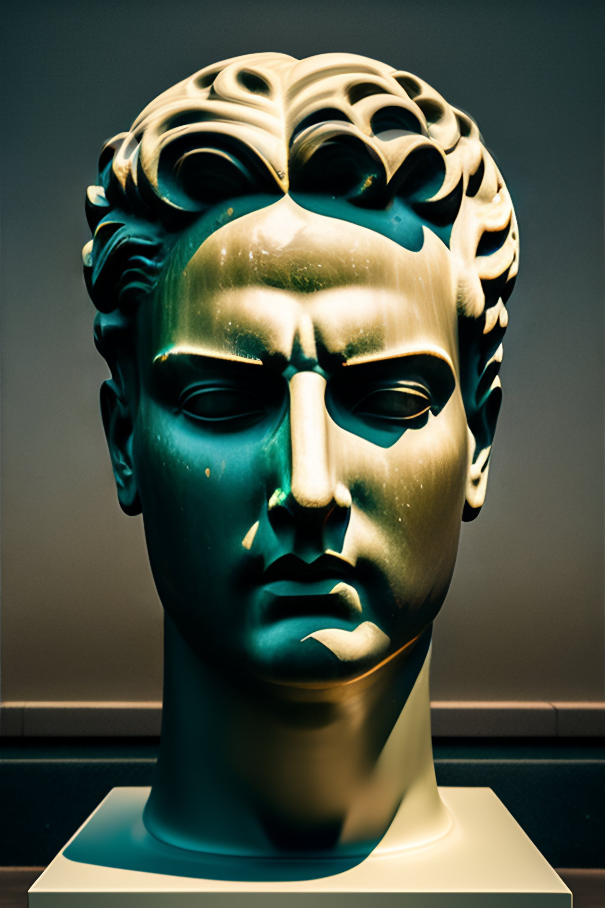 Lexica - Portrait of a male statue head with X on its eye