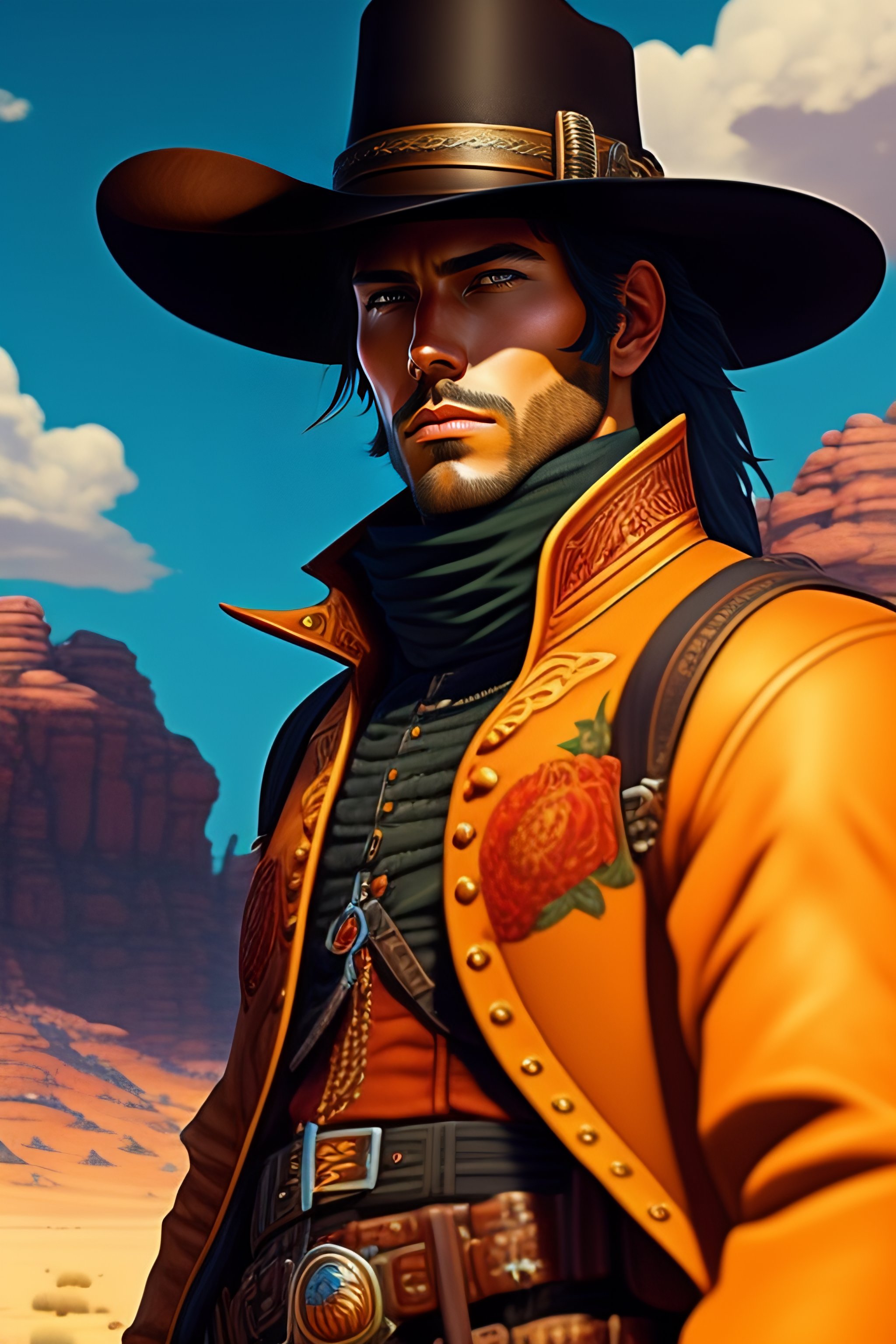 Lexica - Wild west portrait of a gunslinger man anime high quality ...