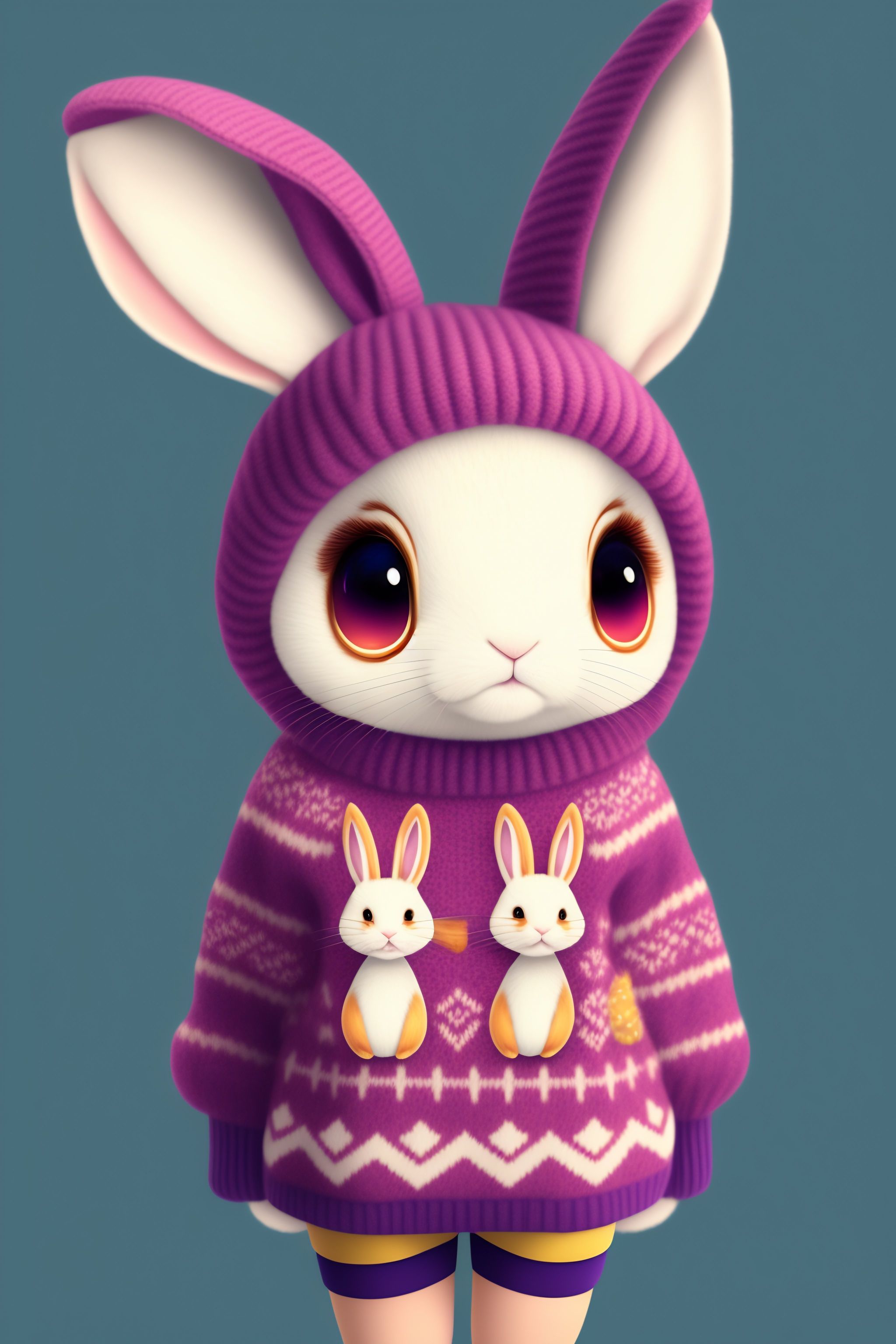 Lexica - An anime rabbit wearing a cute sweater, chibi rabbit