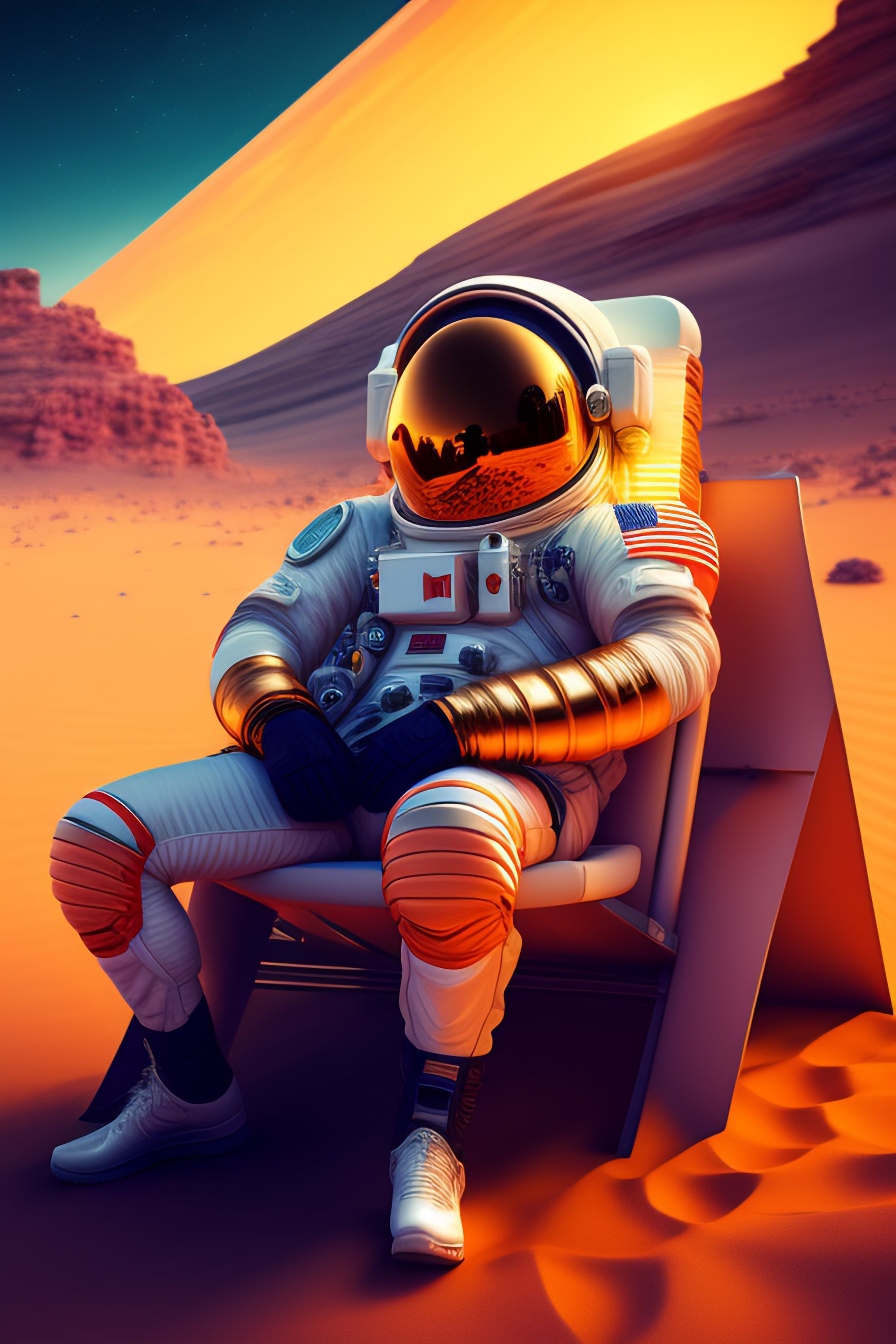 Lexica - An astronaut resting on mars in a beach chair, vibrant ...
