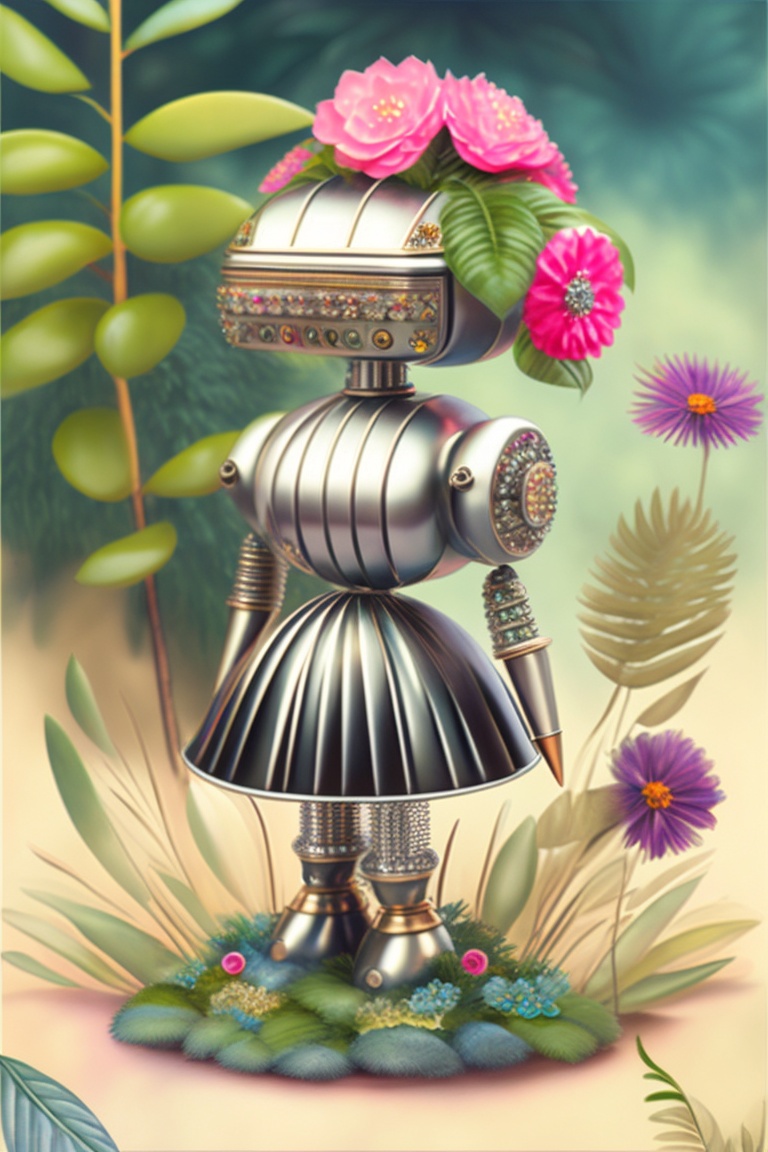 Lexica - Magic trippy silver 1950;s spiked robot with attitude, jewel ...