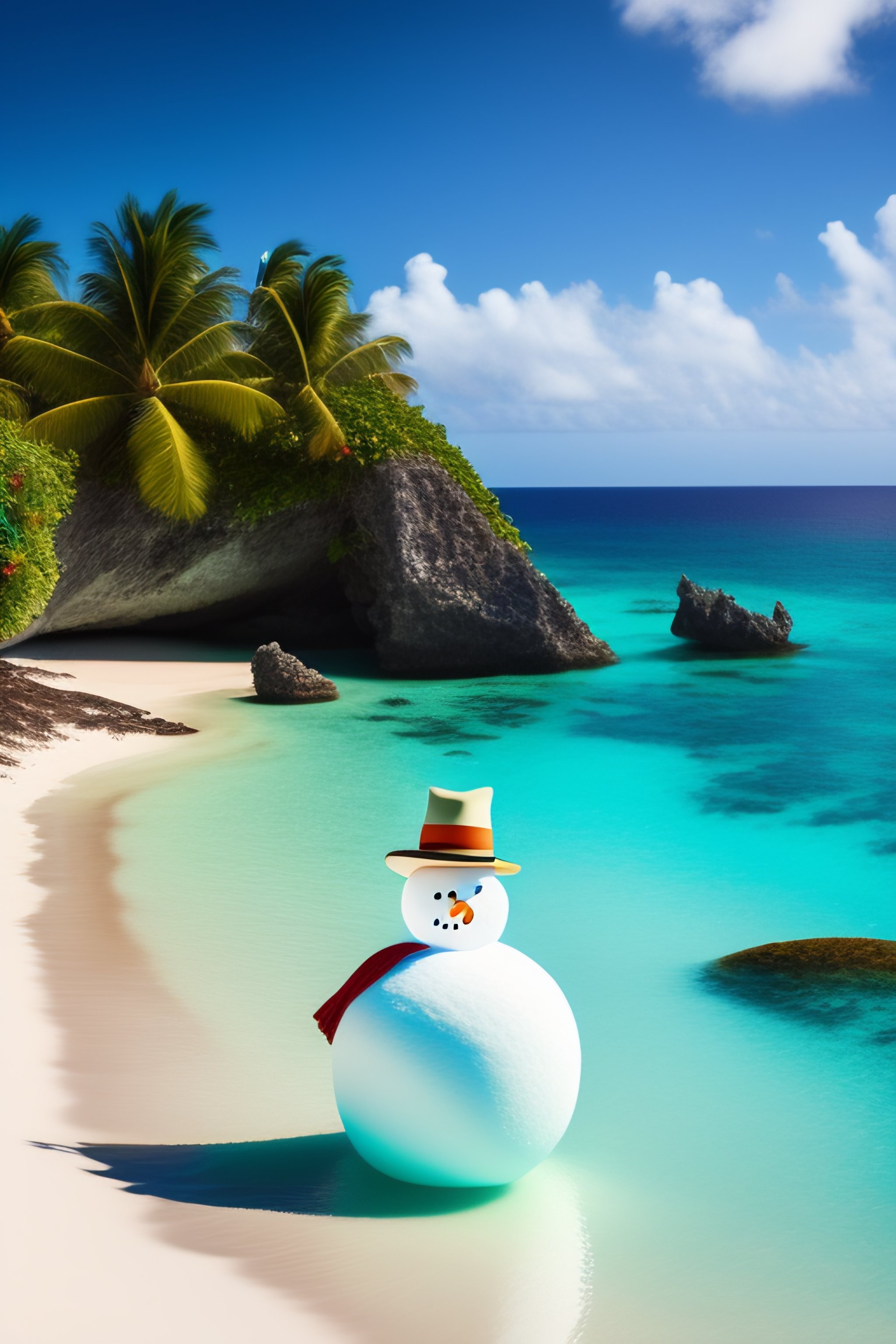 Lexica - Snowman lost in a cribean island, picaso stile