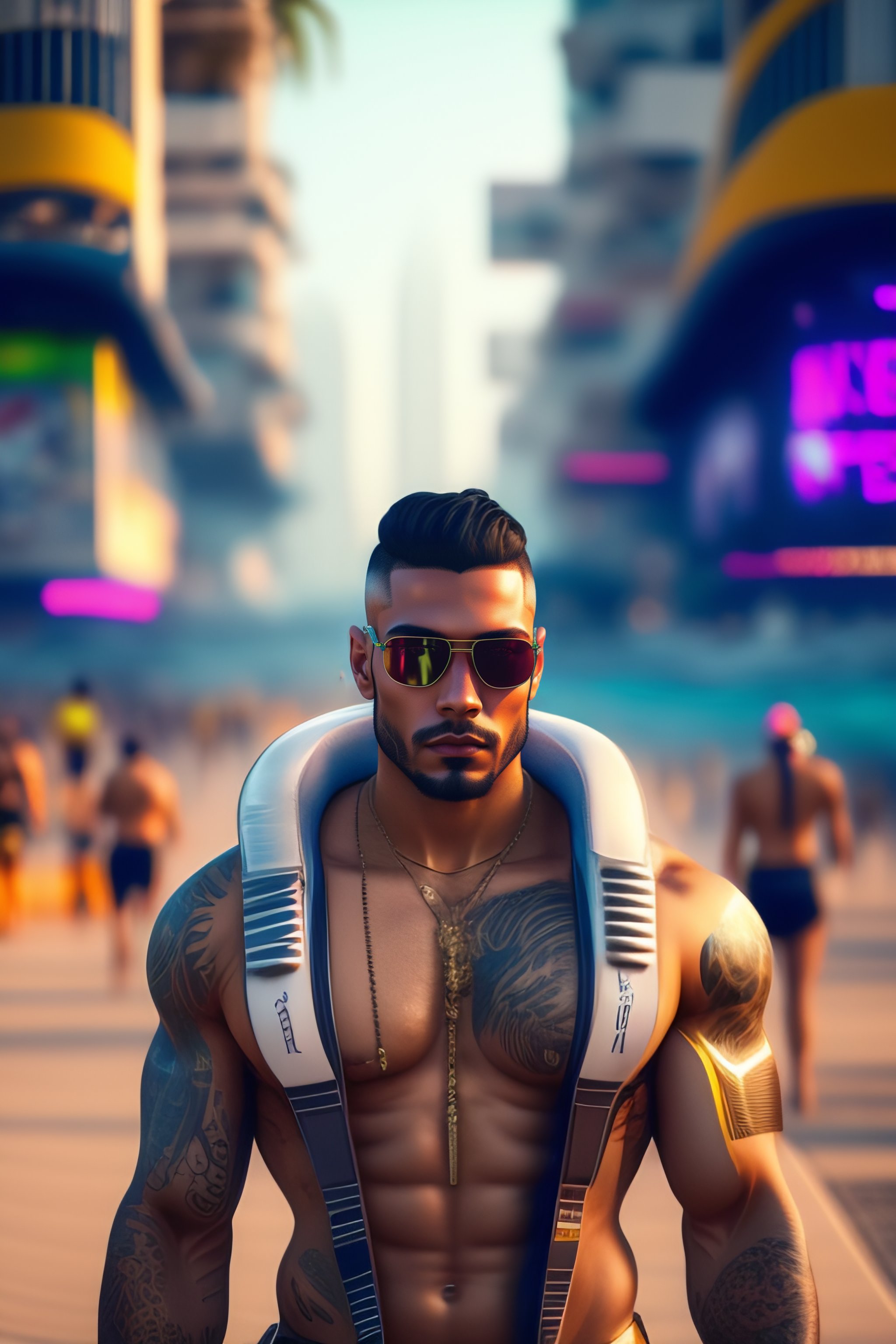 Lexica - Cyberpunk brazilian white man, cyberpunk copacabana beach ...