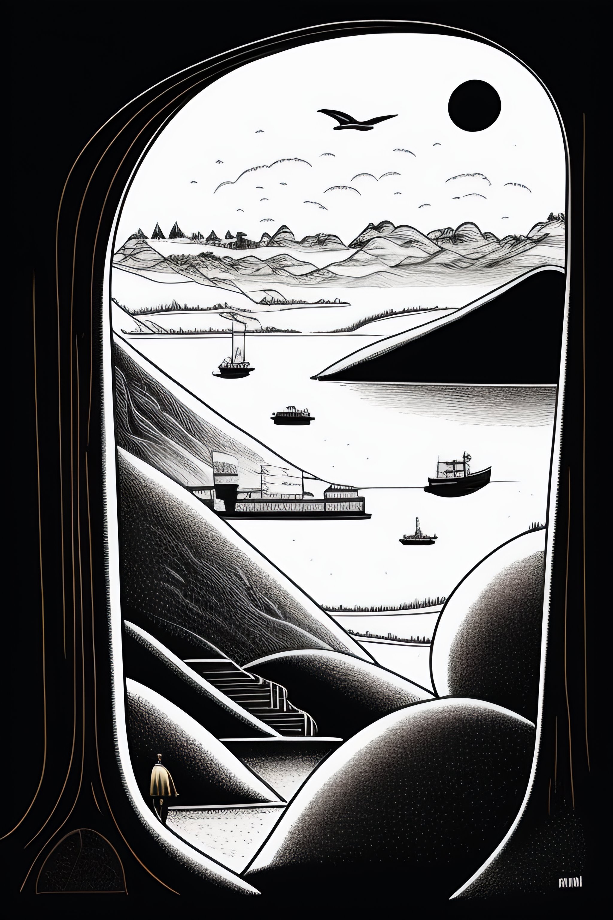 Lexica - A alone man. pen and ink ,birds eye view, illustrated by hergé ...