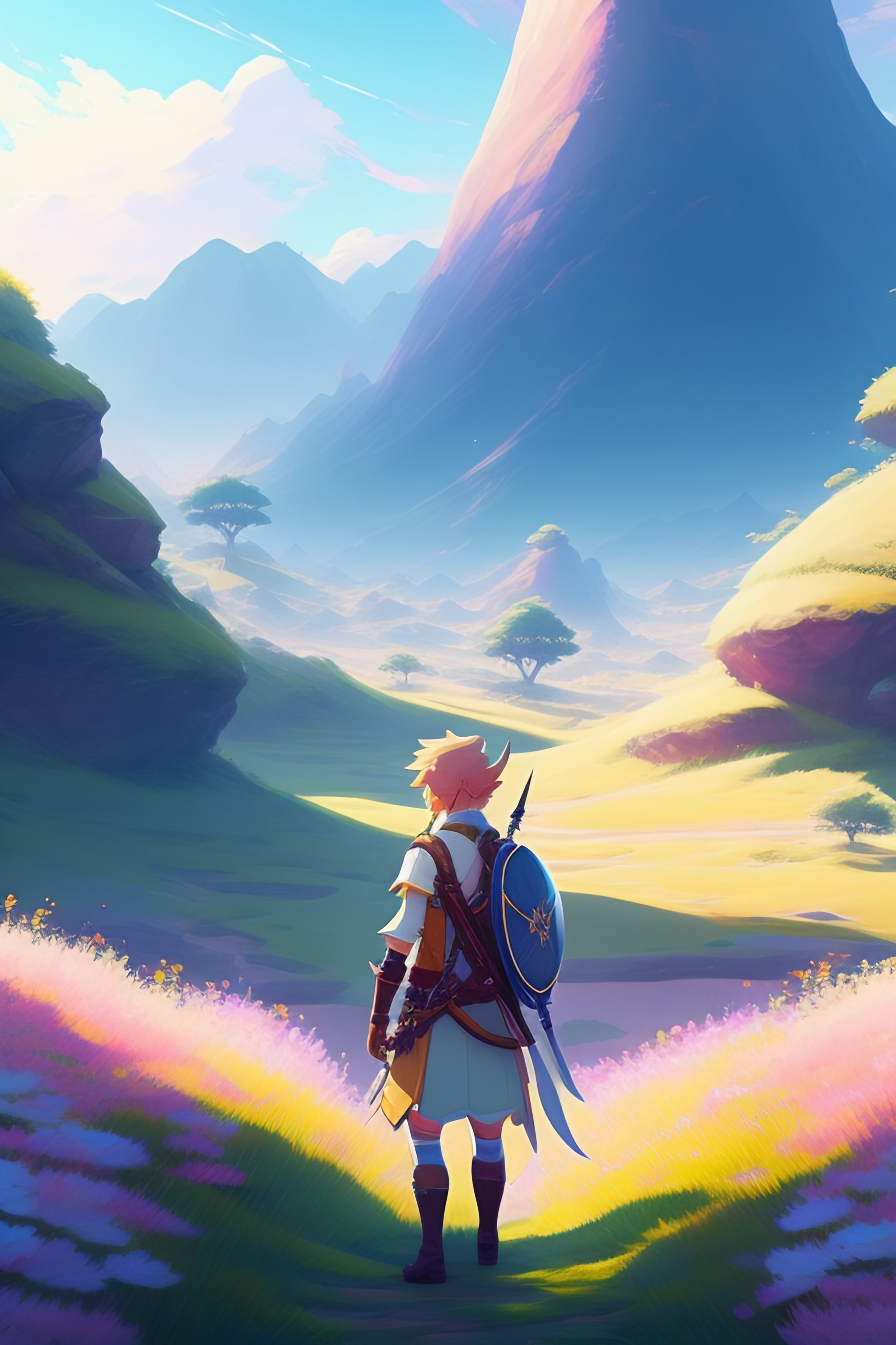 Lexica - Link in a pastel landscape of an anime field. clean sharp ...