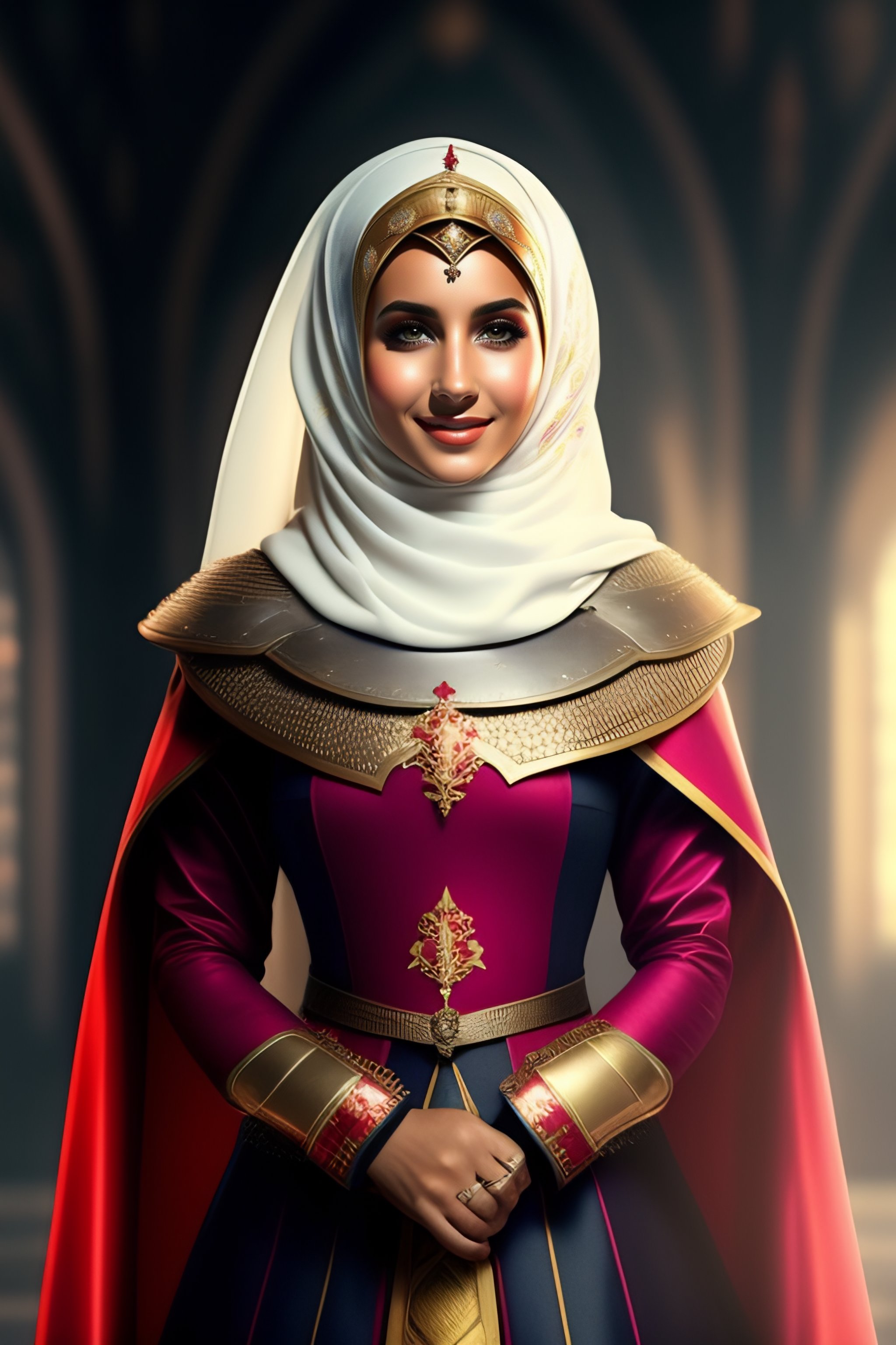 Lexica - Cute hijab girl wearing medieval royal guard armor