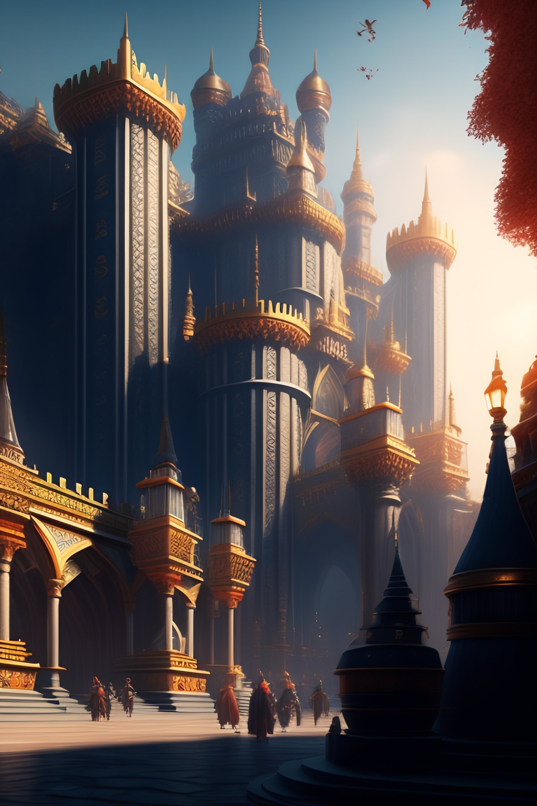 Lexica - Large huge city fantastic style castle inside houses, shops ...