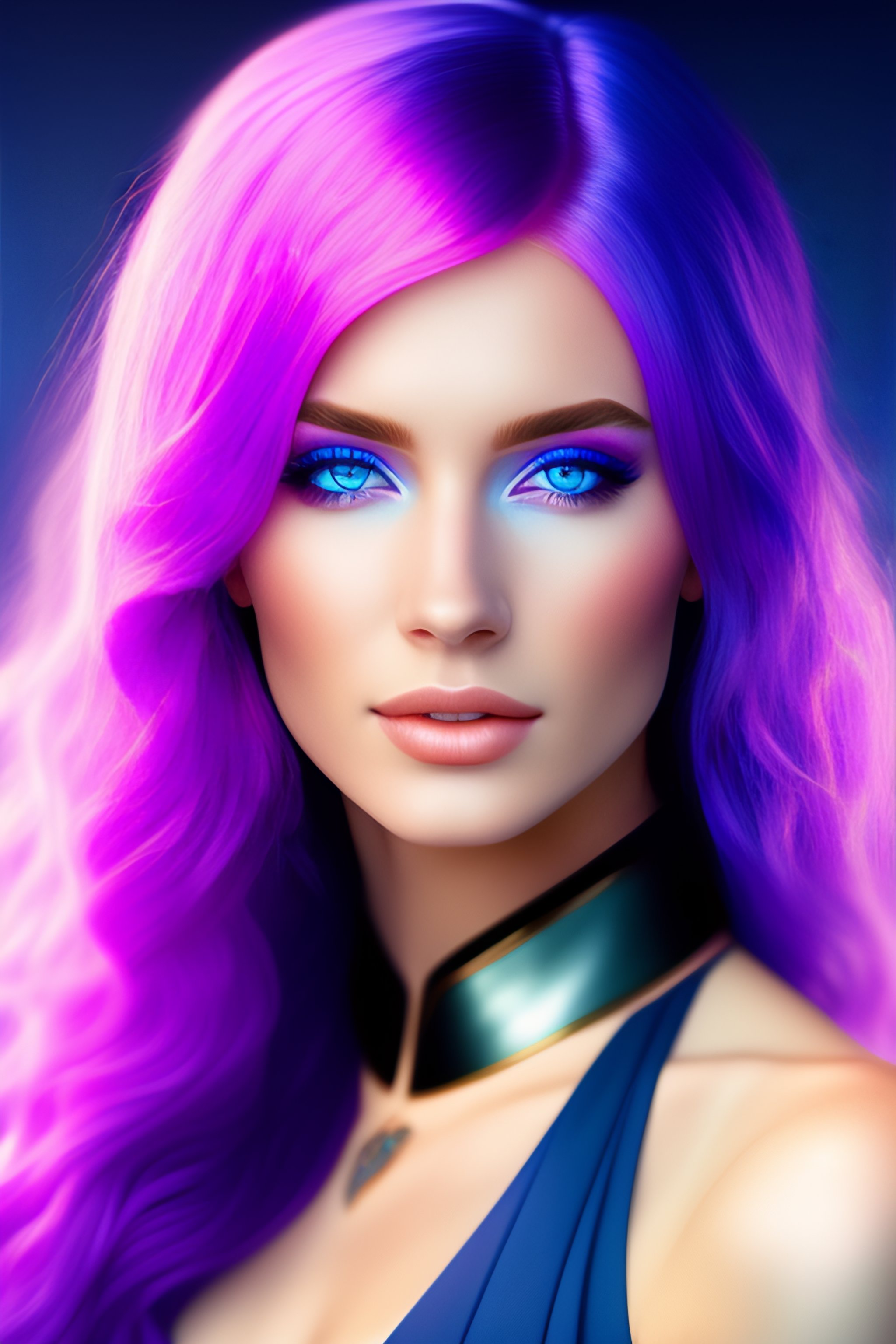 Lexica - A beautiful pale-skinned young woman with bright blue sapphire ...