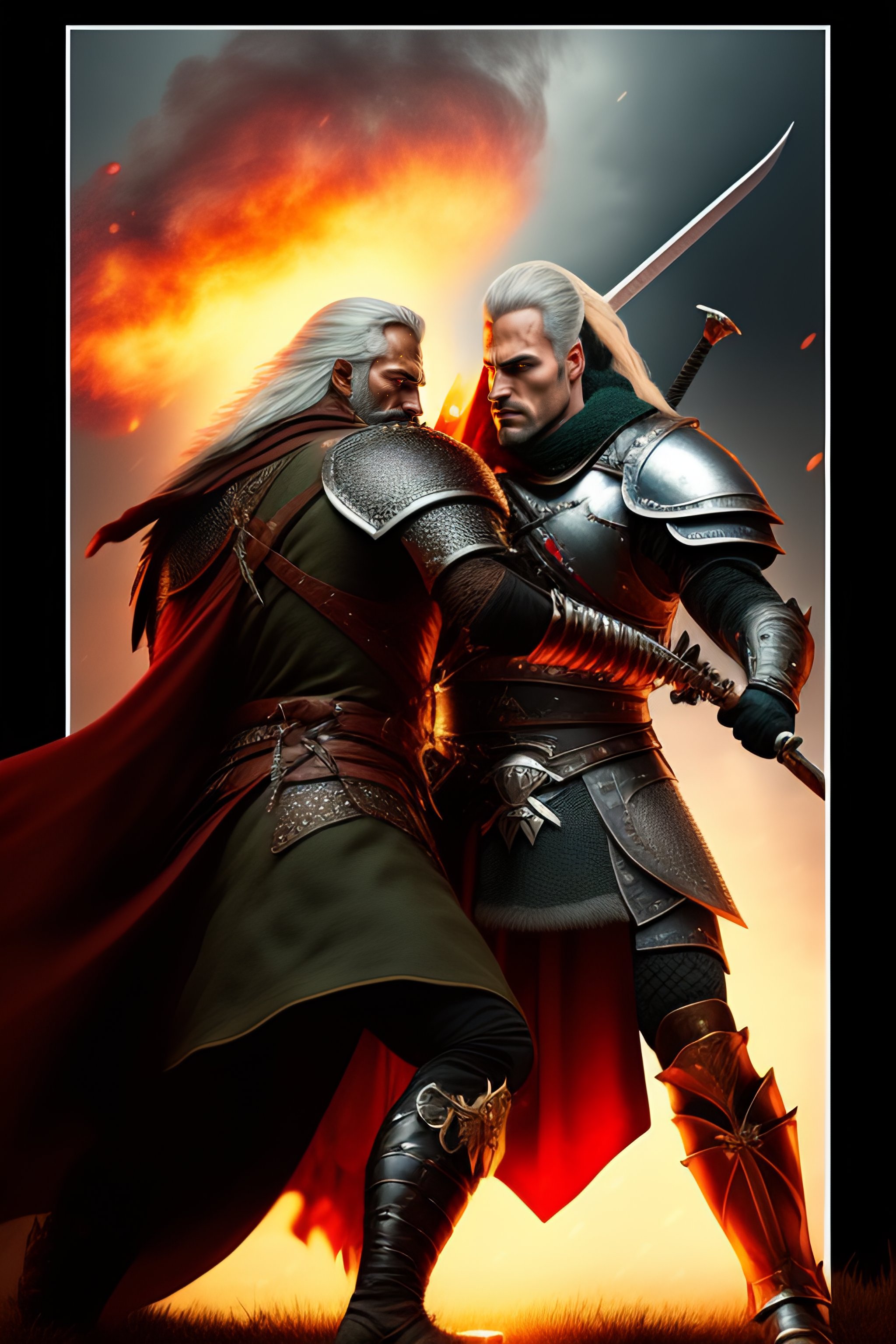 Lexica - Witcher vs German paladin in armor, sword fight