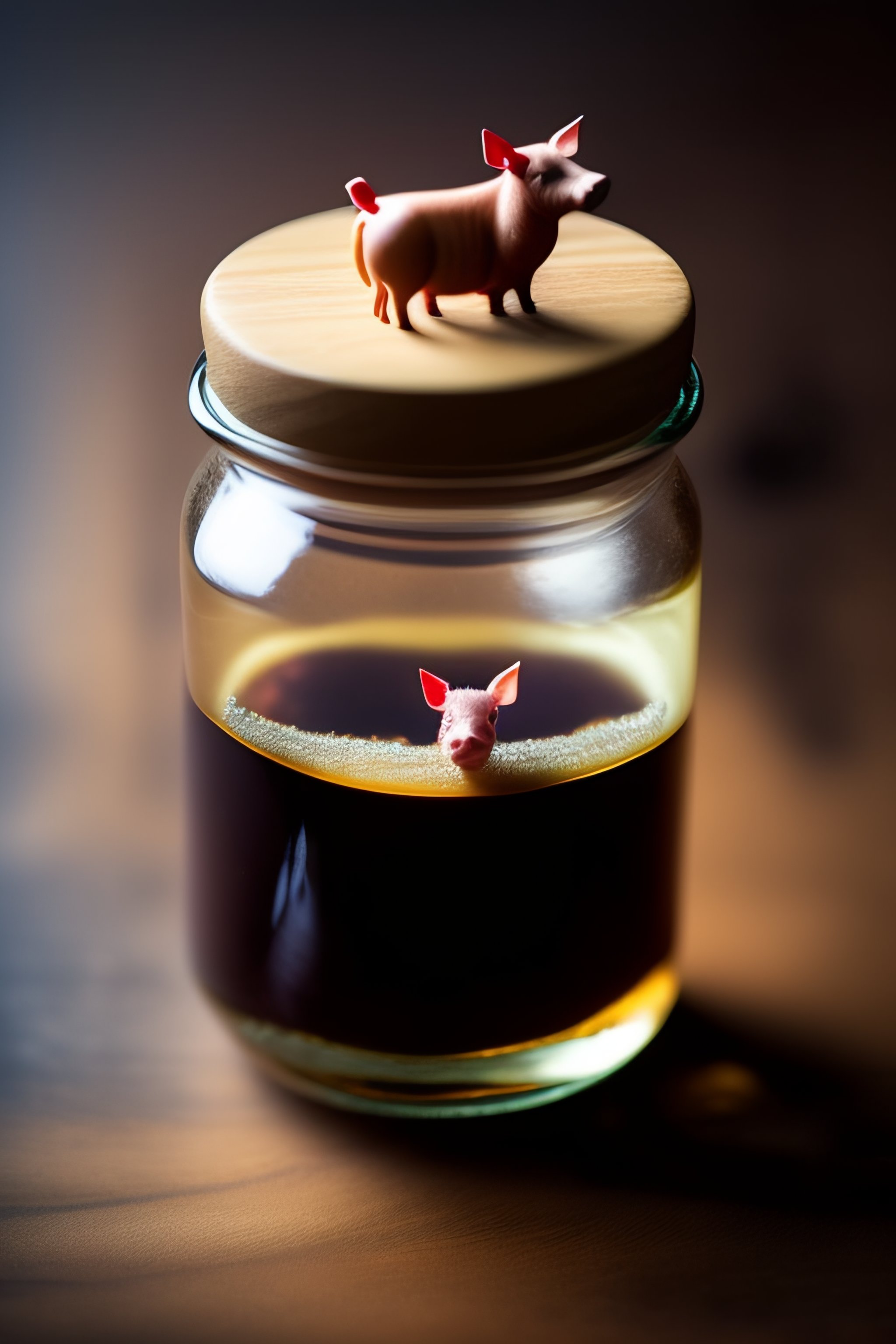 Lexica - A small jar with a miniature pig inside