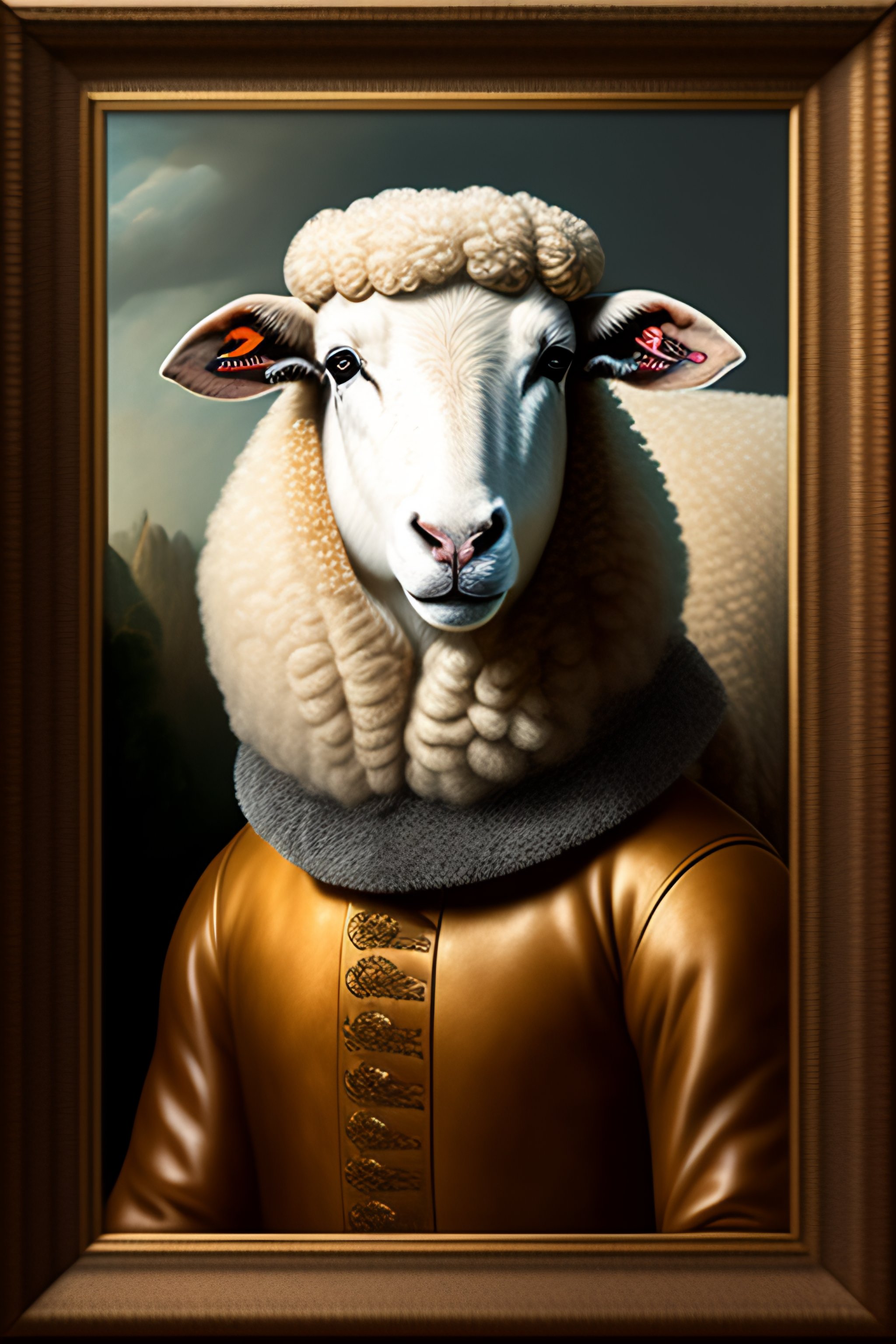 Lexica - Portait of a sheep in baroque armory sailing with columbus