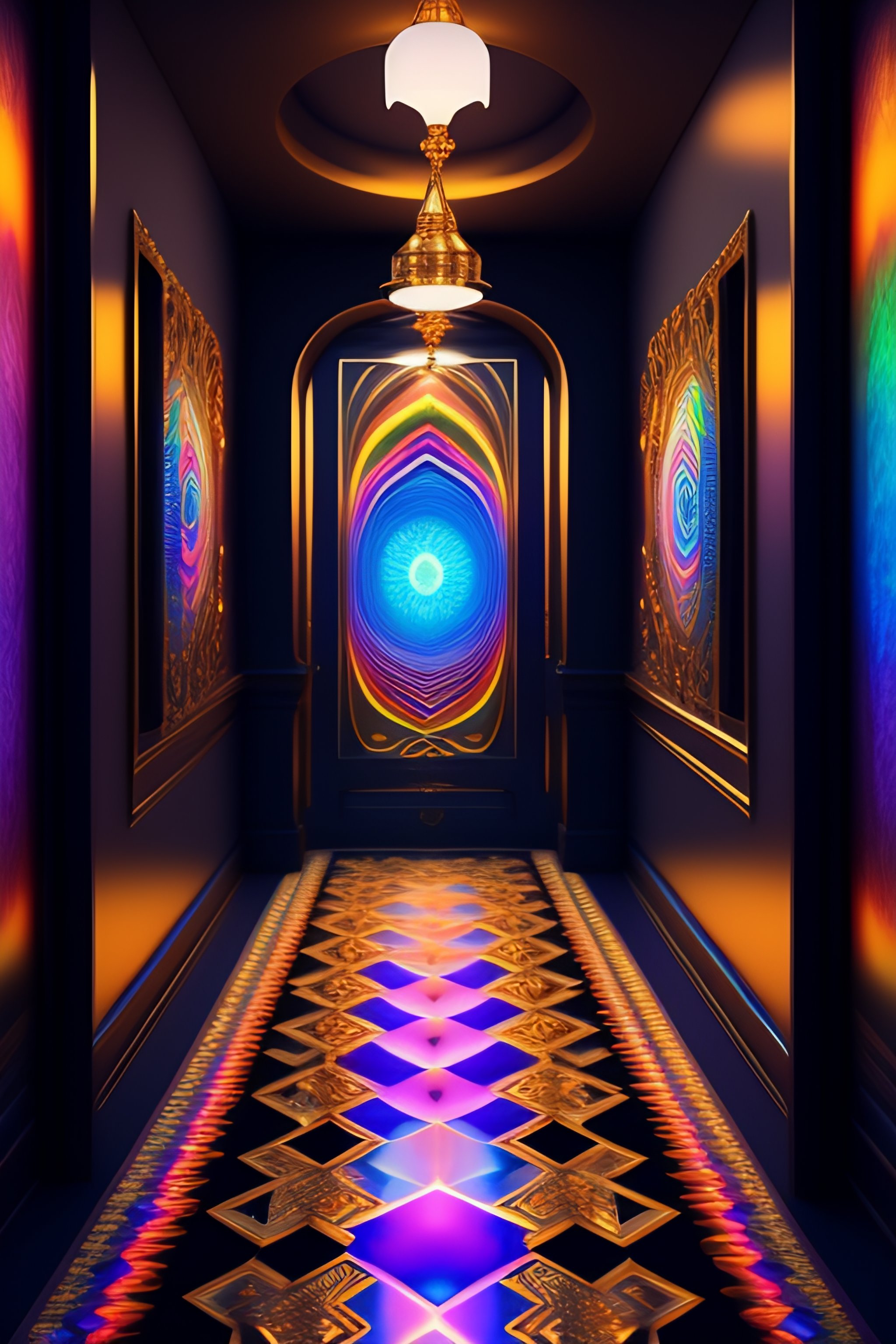 Lexica - The most psychedelic scene imaginable in a hallway, intricate ...