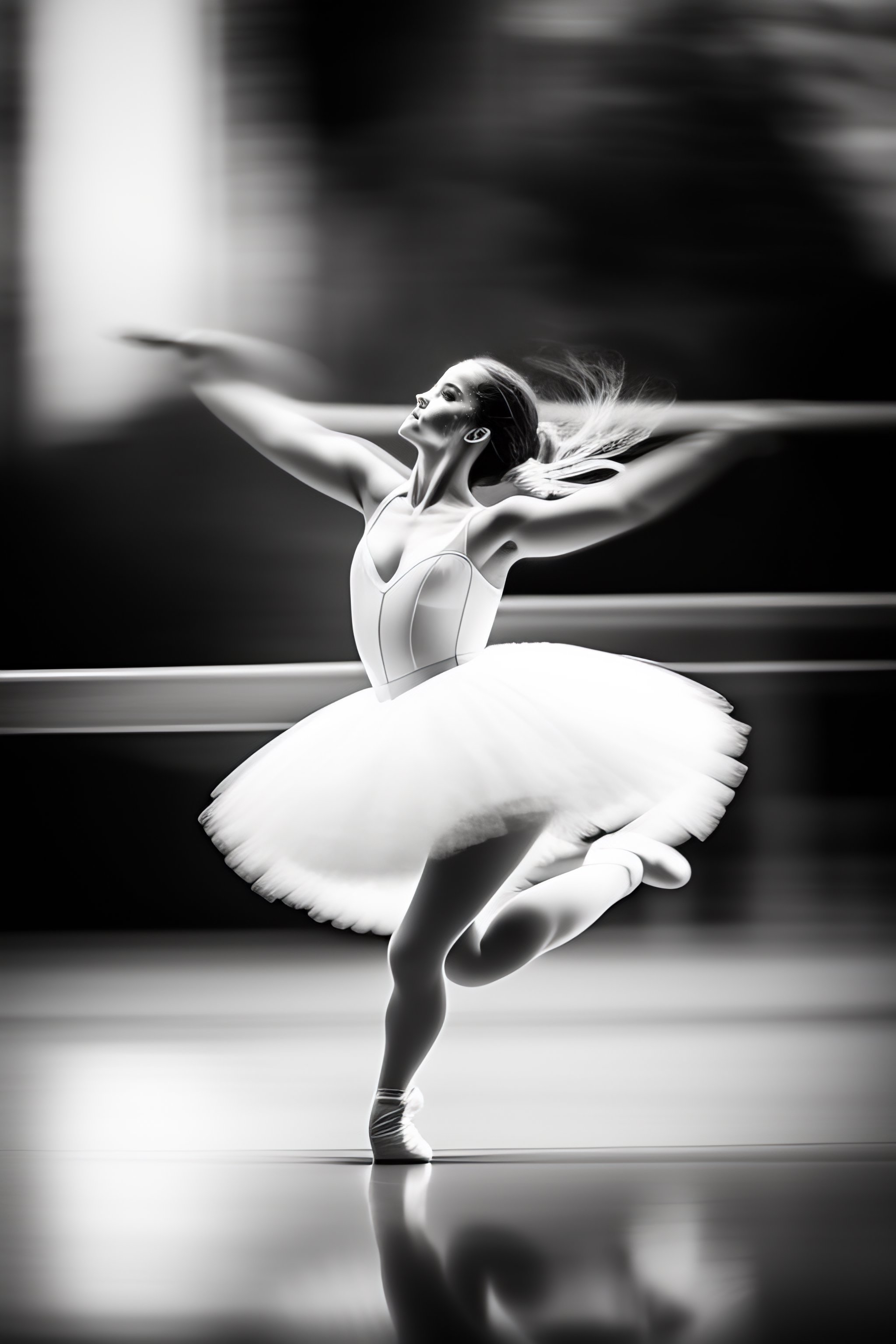 Lexica - BALLERINAS photography, motion blur, dreamy, black and white