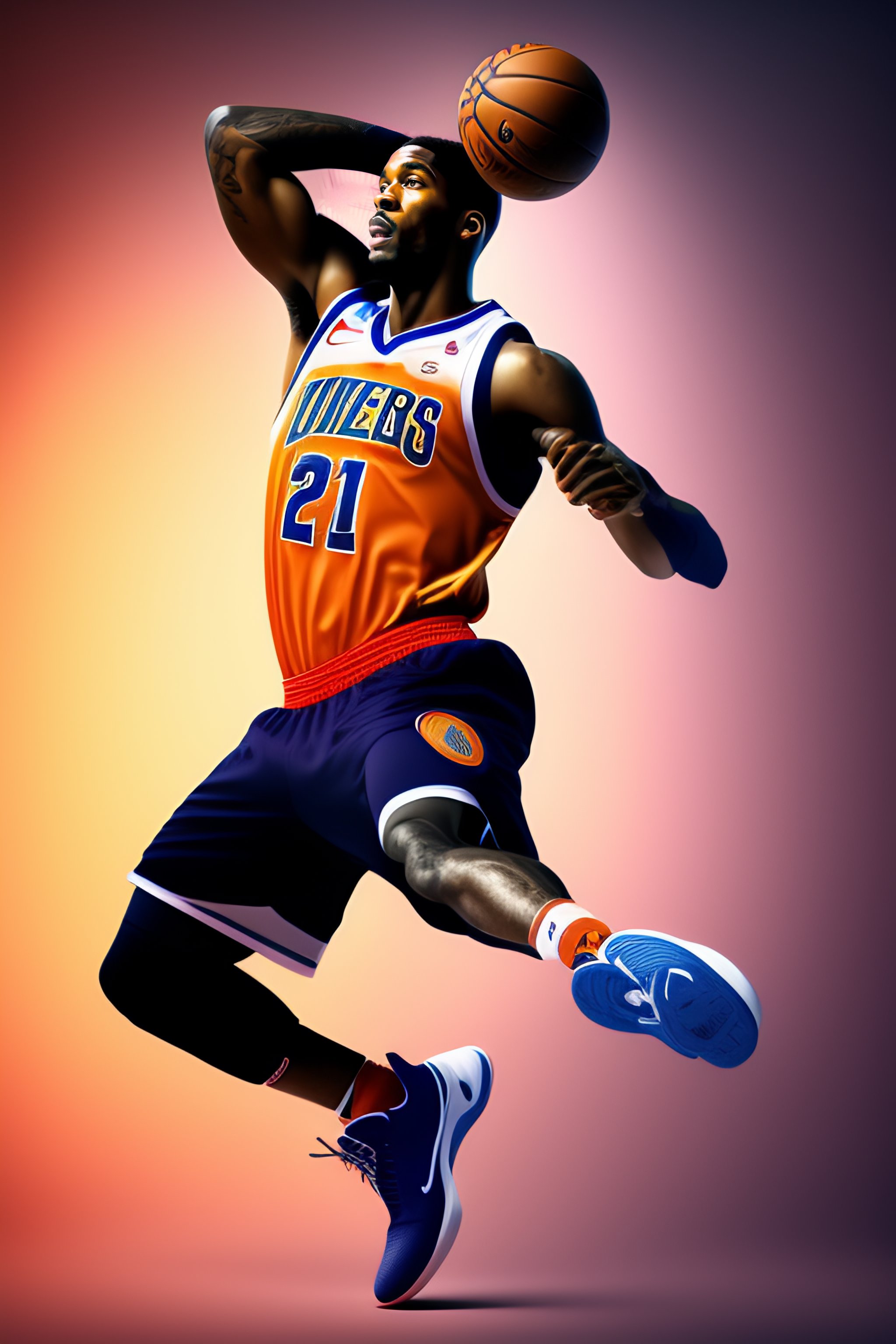Lexica - Portrait of a basketball player dunking in 3d