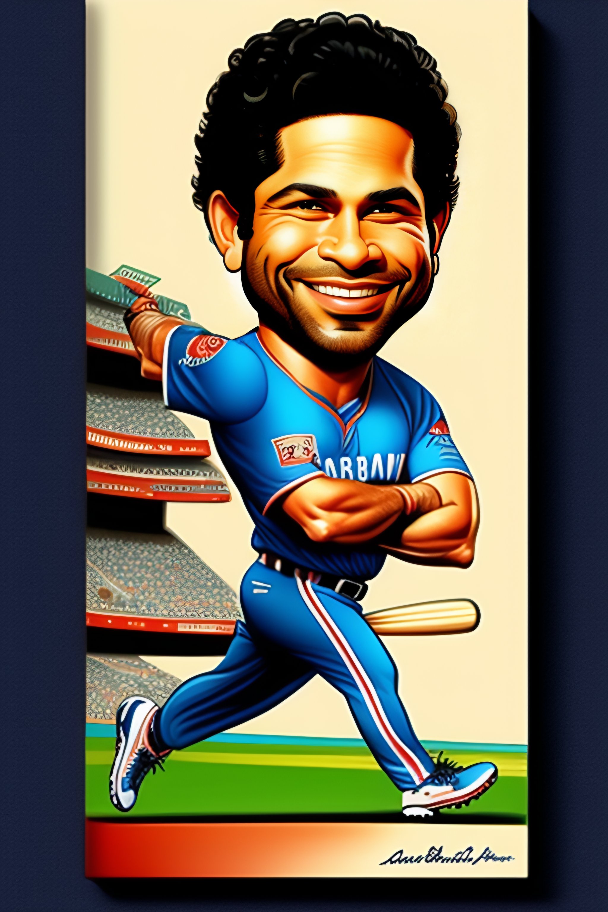 Lexica - A cartoony caricature portrait of sachin tendulkar drawn by ...