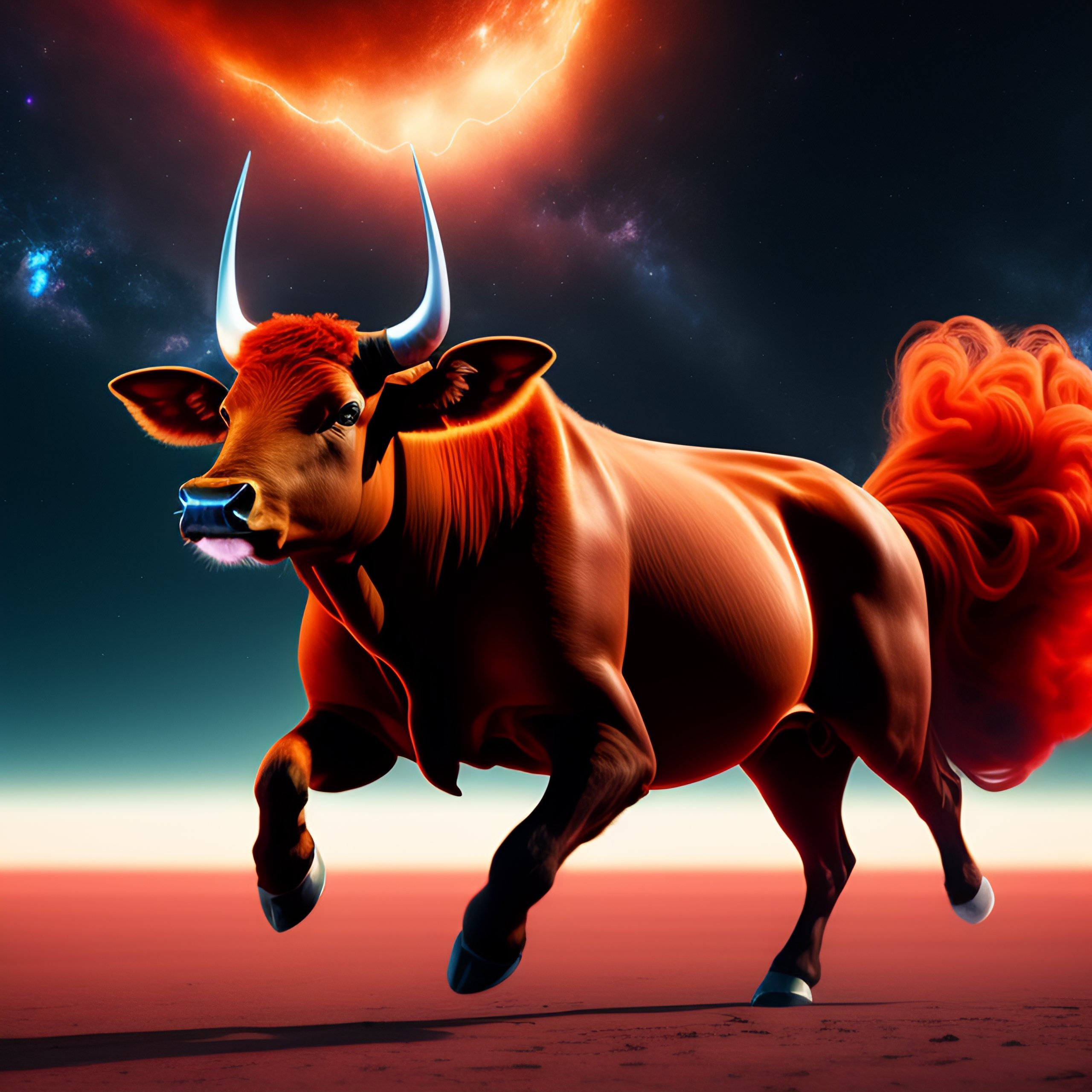 Lexica - A dark red head Bull in space suits, surrealism, retro space ...