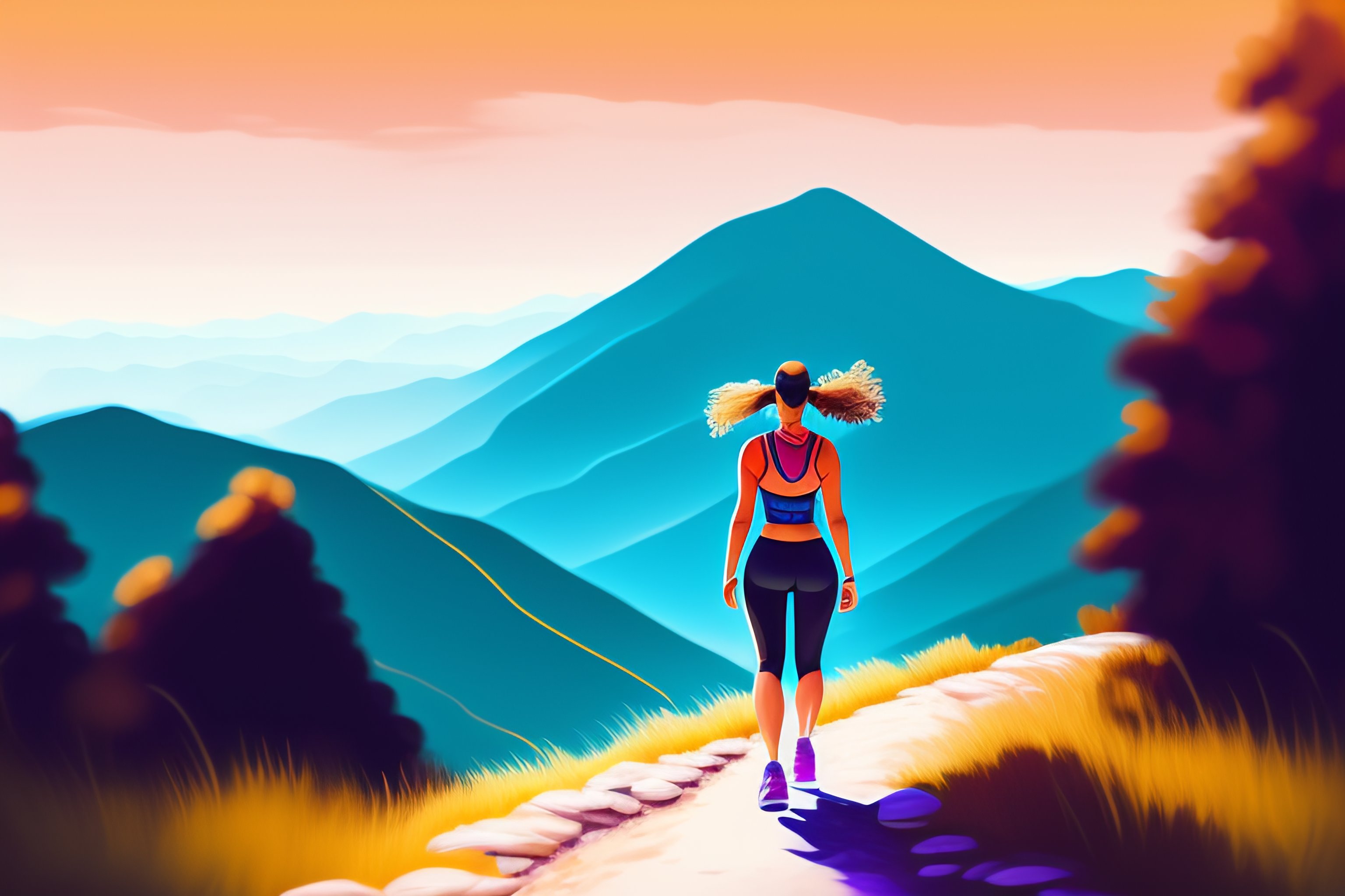 Lexica - A girl on a hike, fitness outfit, top down perspective, medium ...