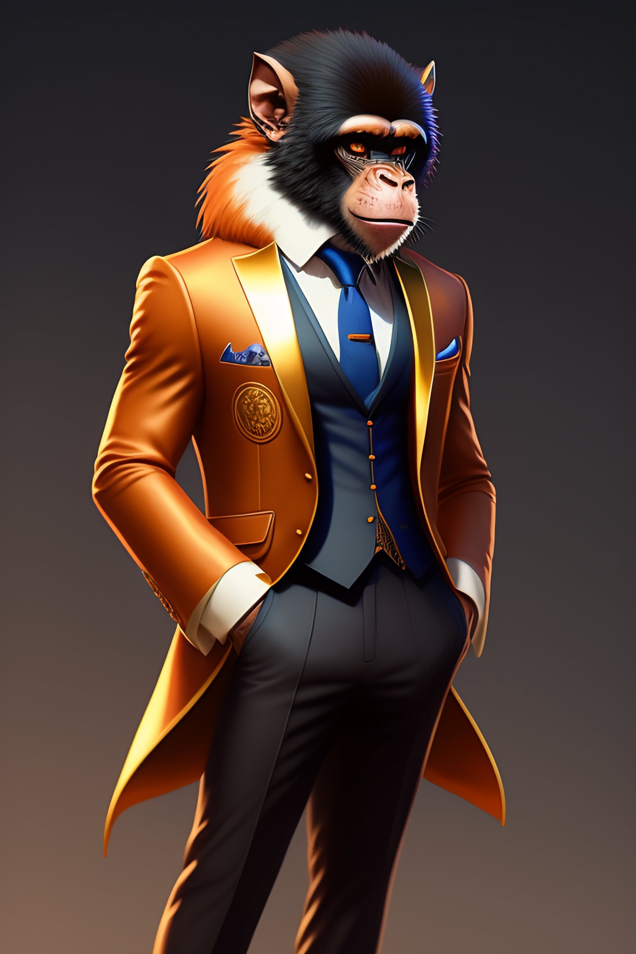 Lexica - Anthro furry humanoid monkey, three piece suit, checking watch ...