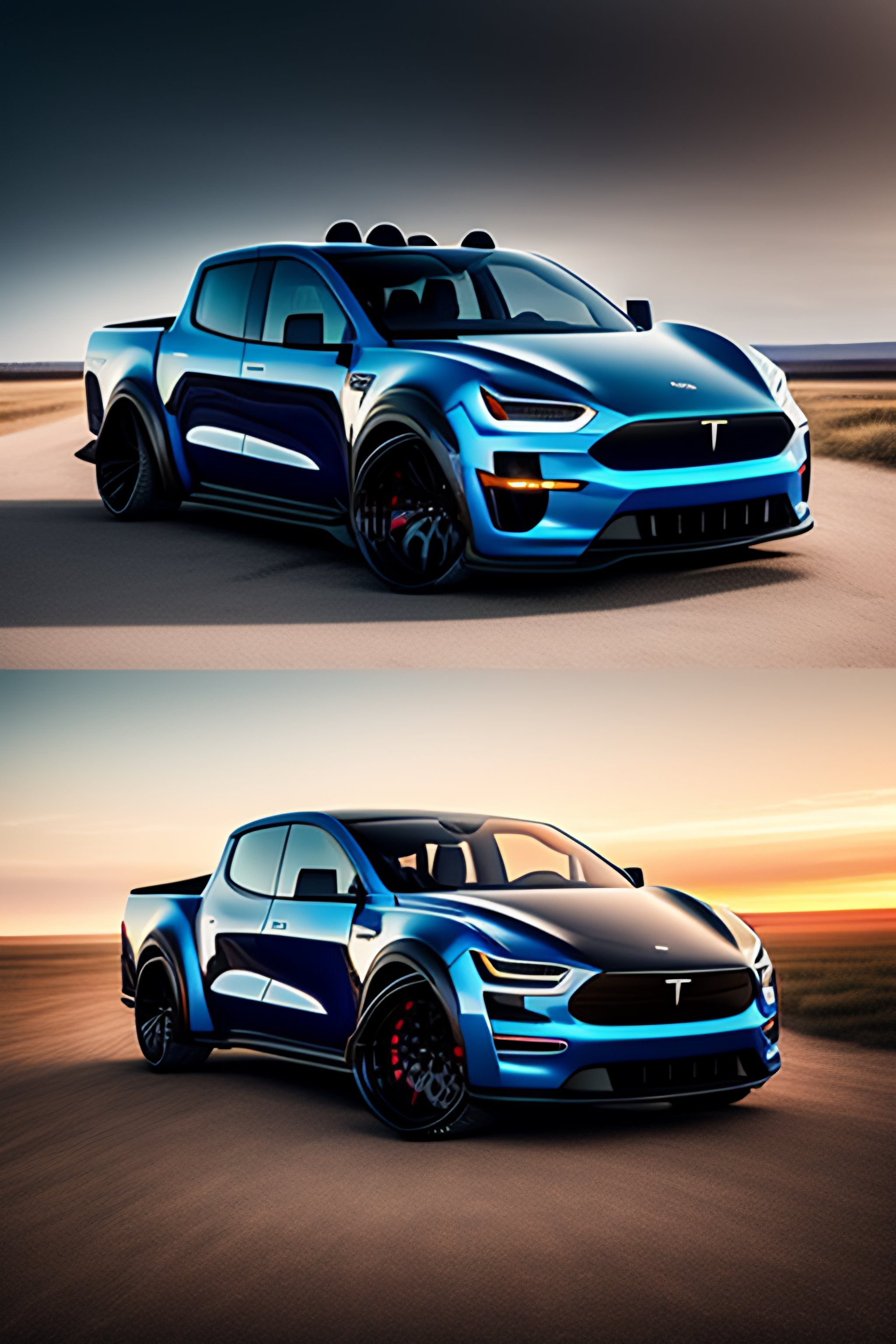 Lexica - Mash up a Tesla Model y combined with a large ford f150 dually