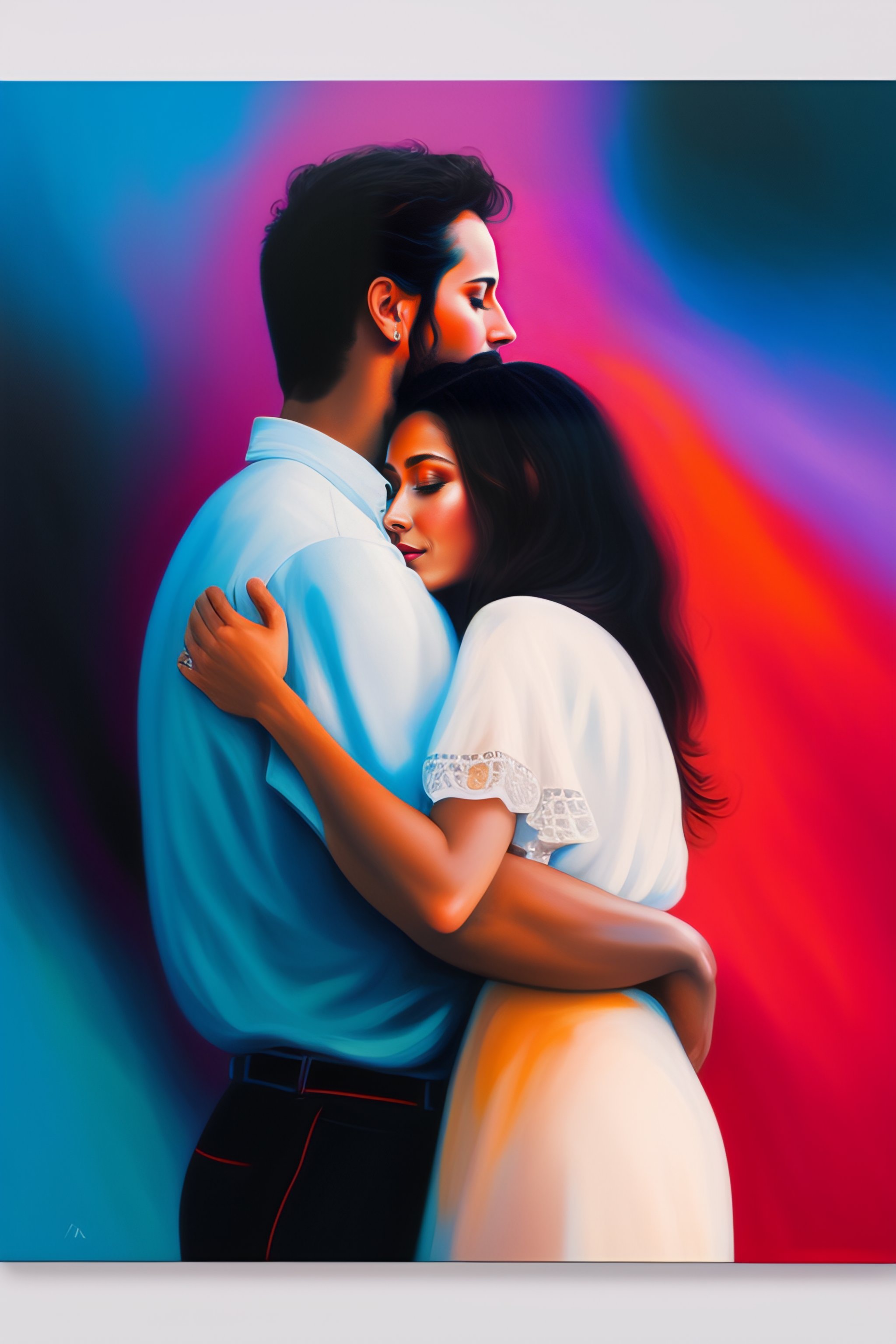 Lexica - Man and woman hugging painting, girl in front, minimal, calm ...