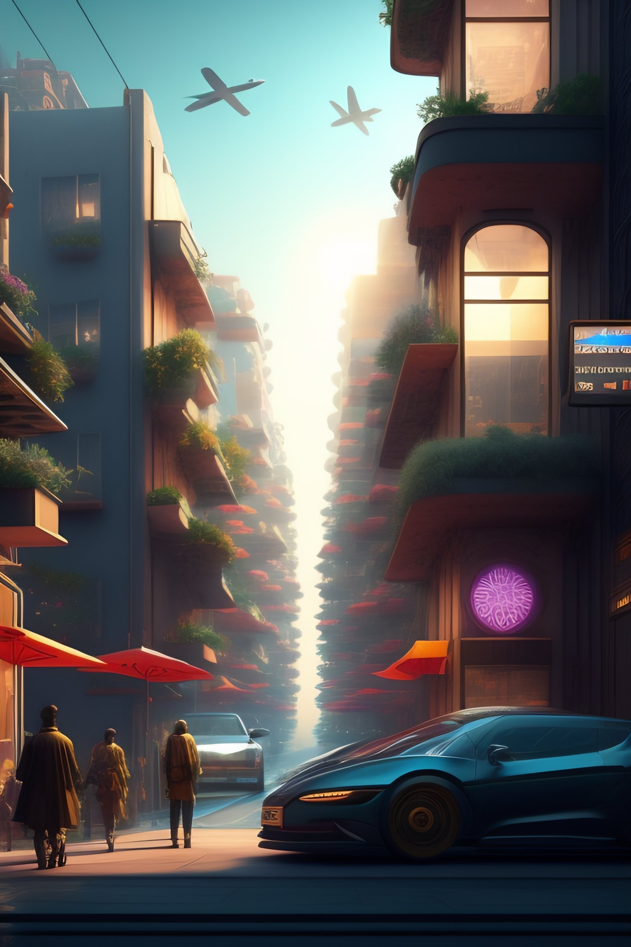 Lexica - Solarpunk city street with thriving participatory citizens ...