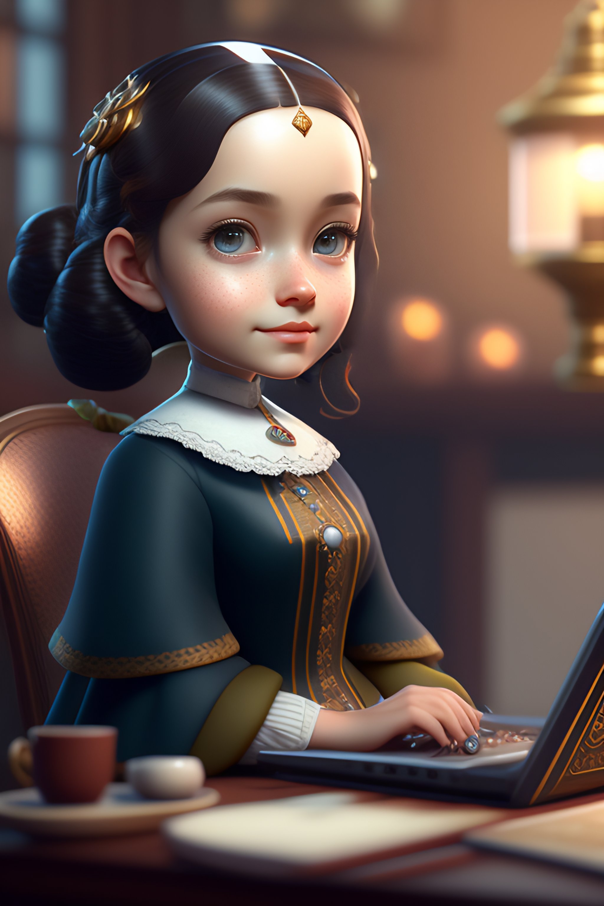 Lexica - Cute small Ada Lovelace sitting in front of laptop, unreal ...