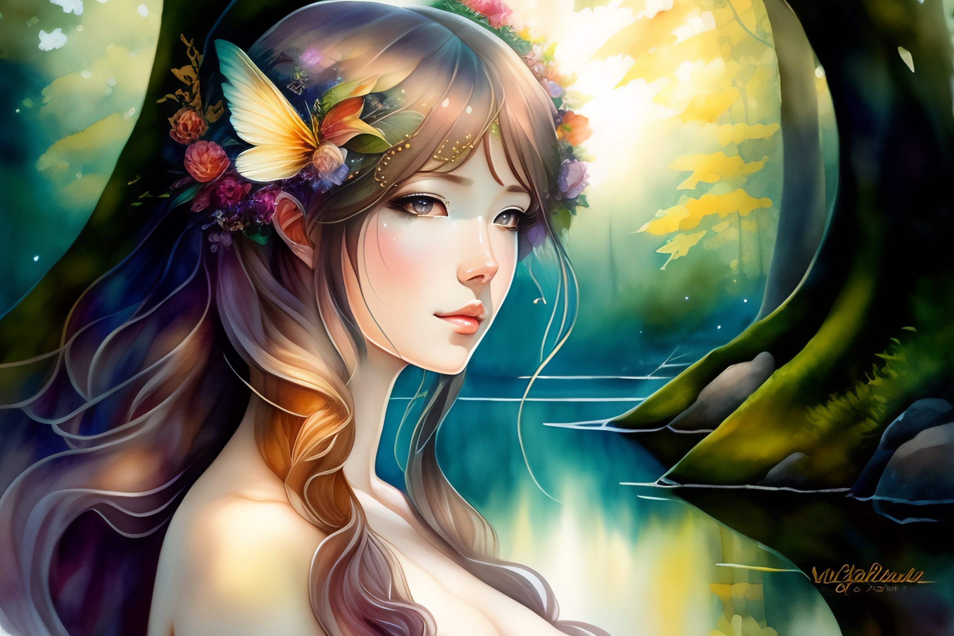 Lexica - Anime portrait nymph nature, in the magic forest, lake ...