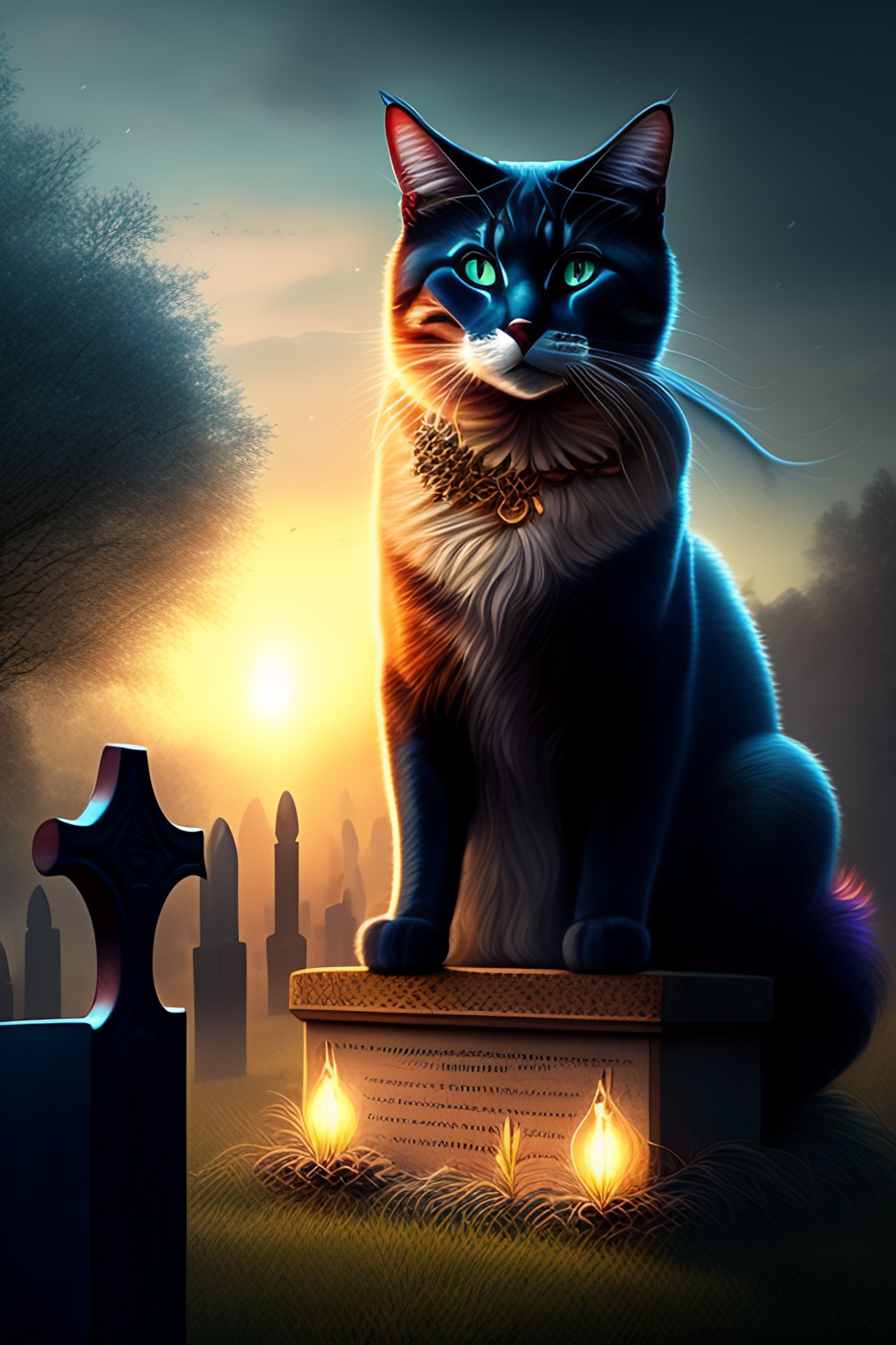 Lexica - A beautiful witch rising cats from the dead in a graveyard