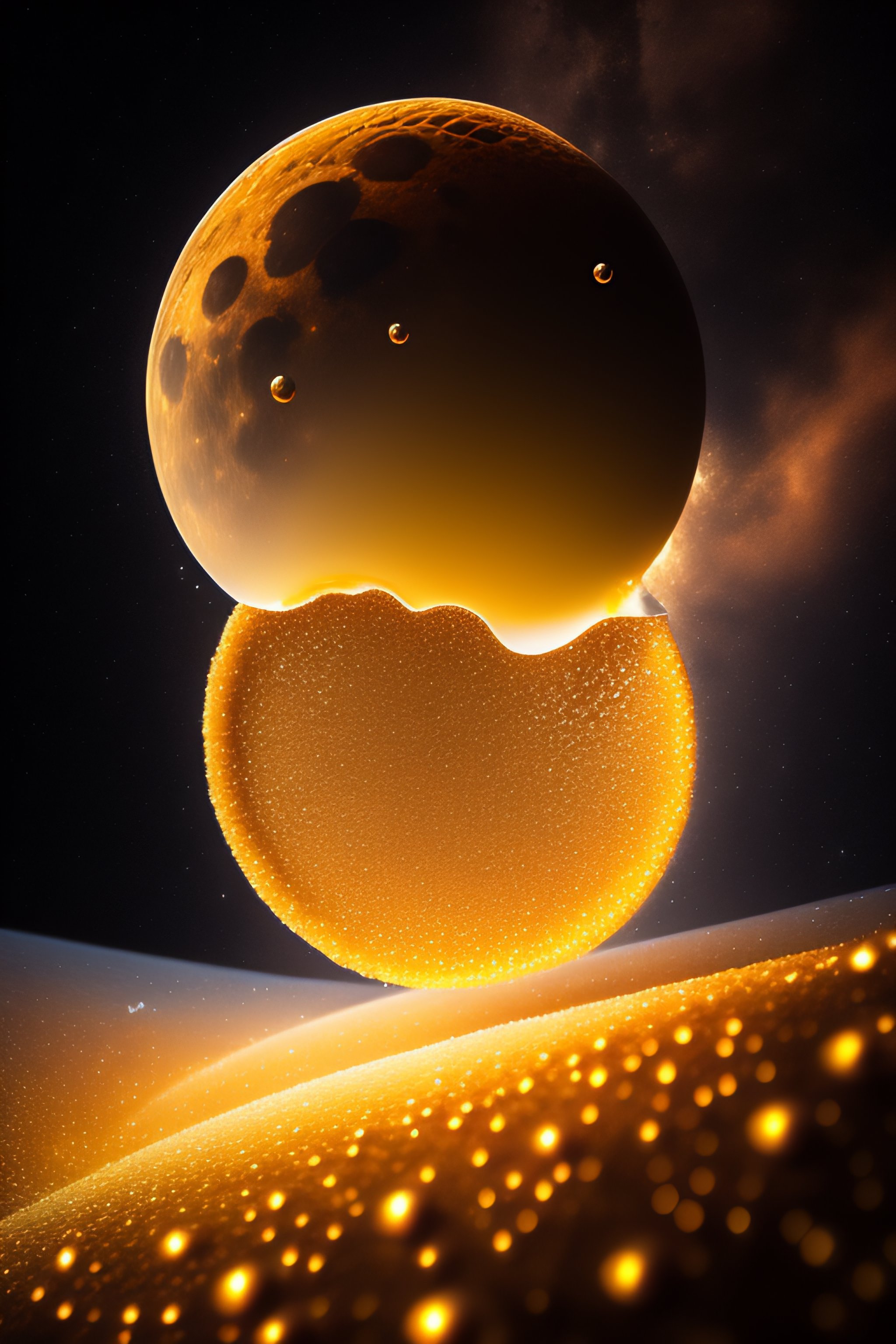Lexica - A hyper realistic photo of the moon covered in drops of honey ...