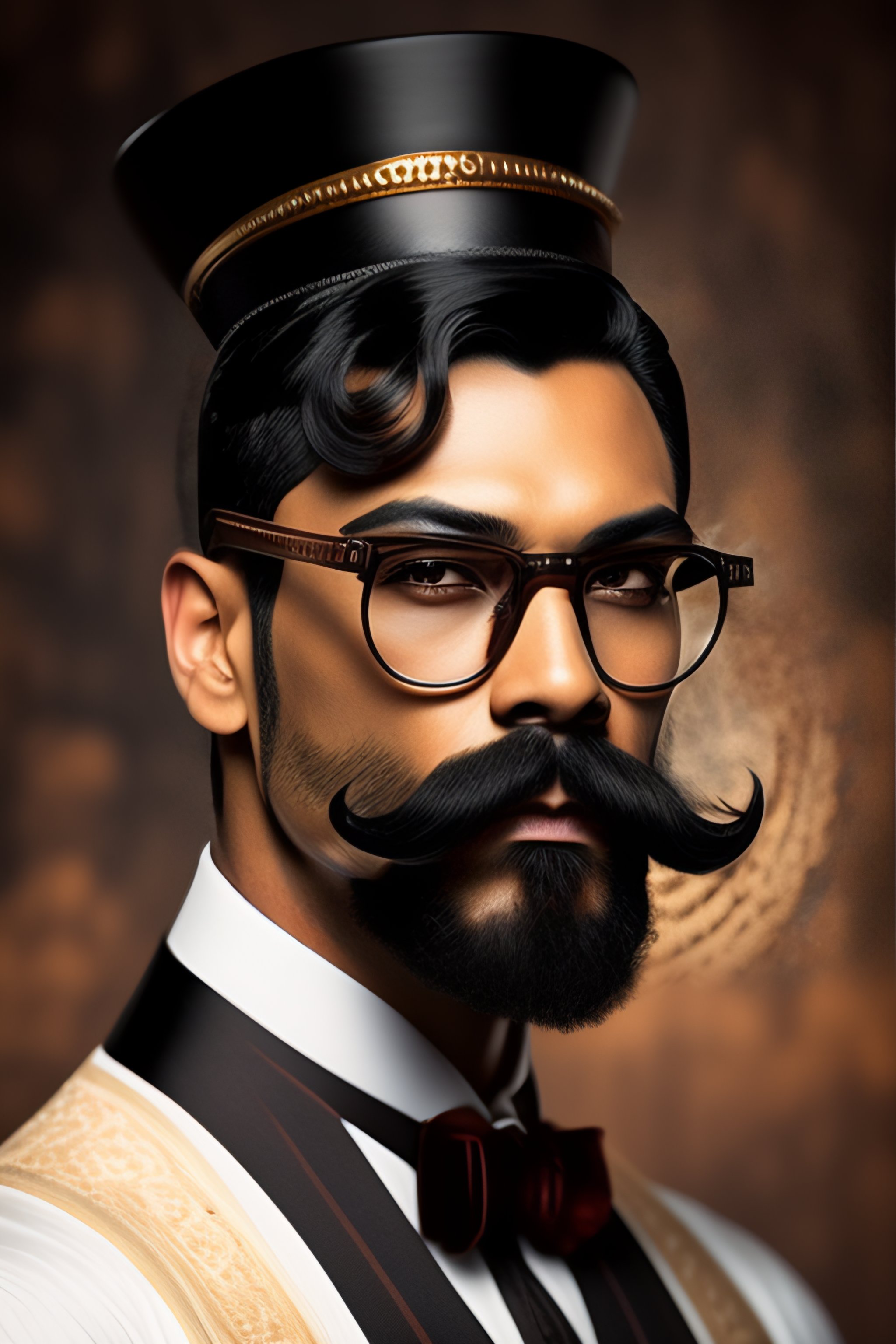 Lexica - Steampunk man glassses mustache beard dark hair black eyes 40 ...