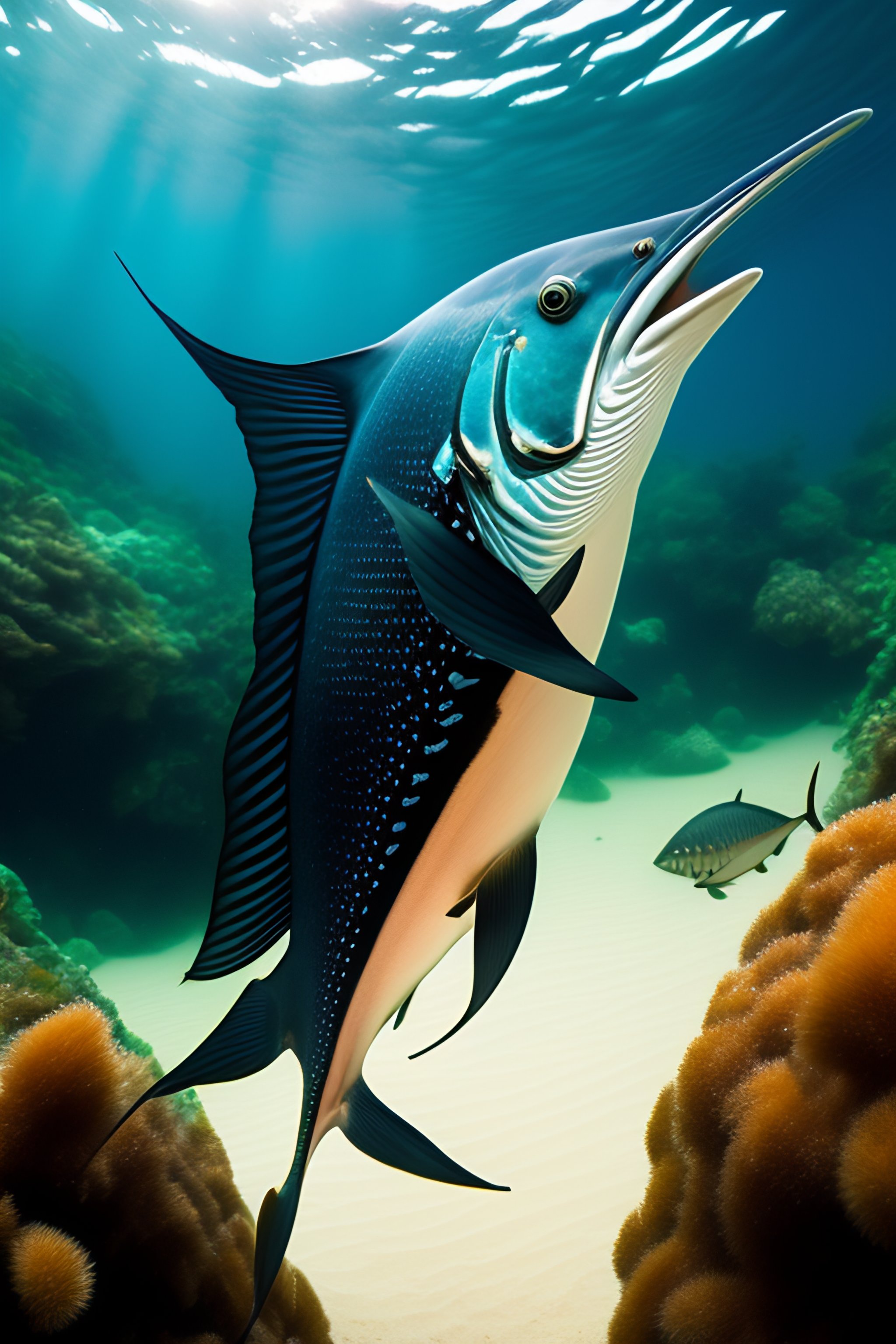 Lexica - Sailfish with dollar bill as dorsal fin