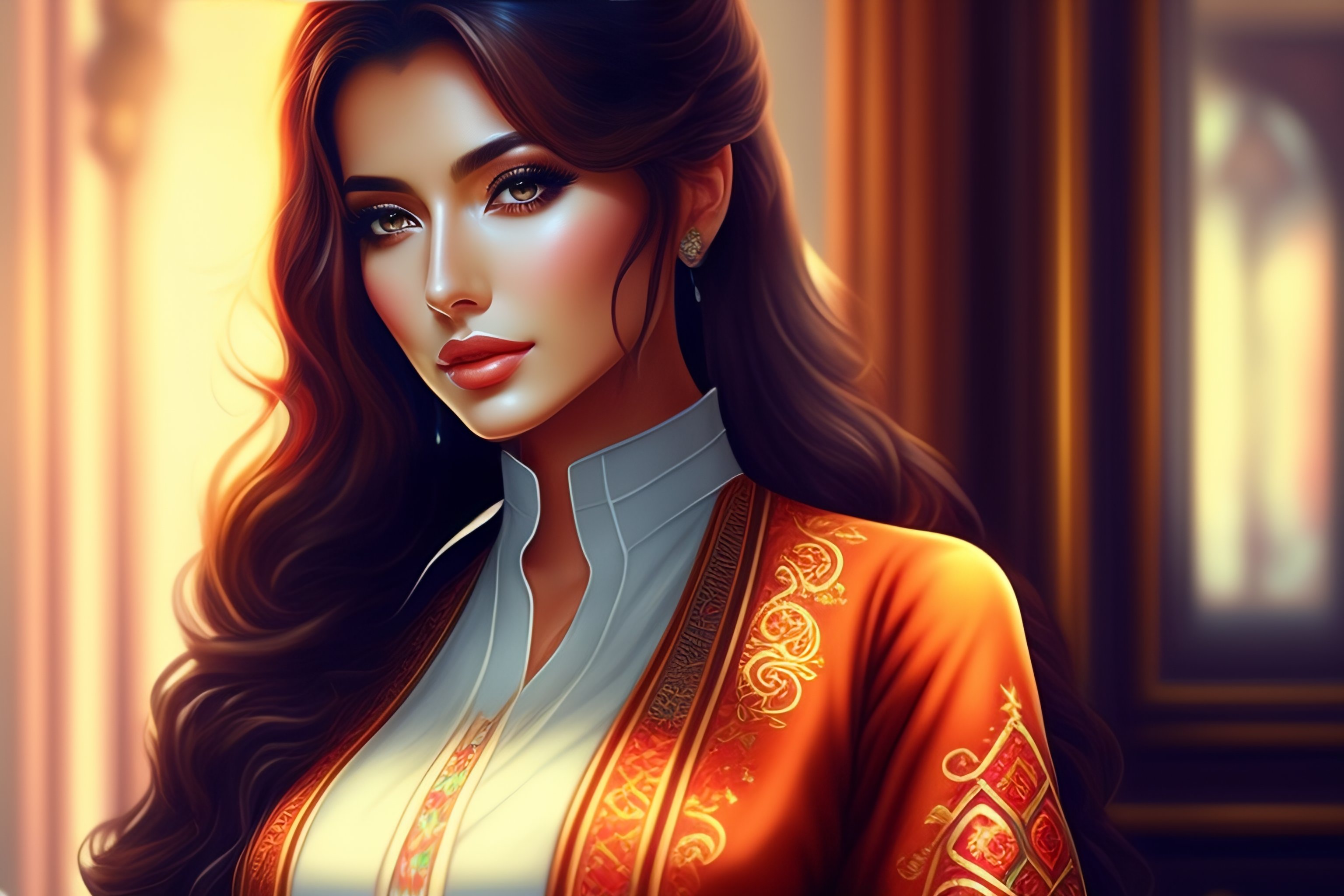 Lexica - Beautiful turkish woman in embroidered shirt, anime