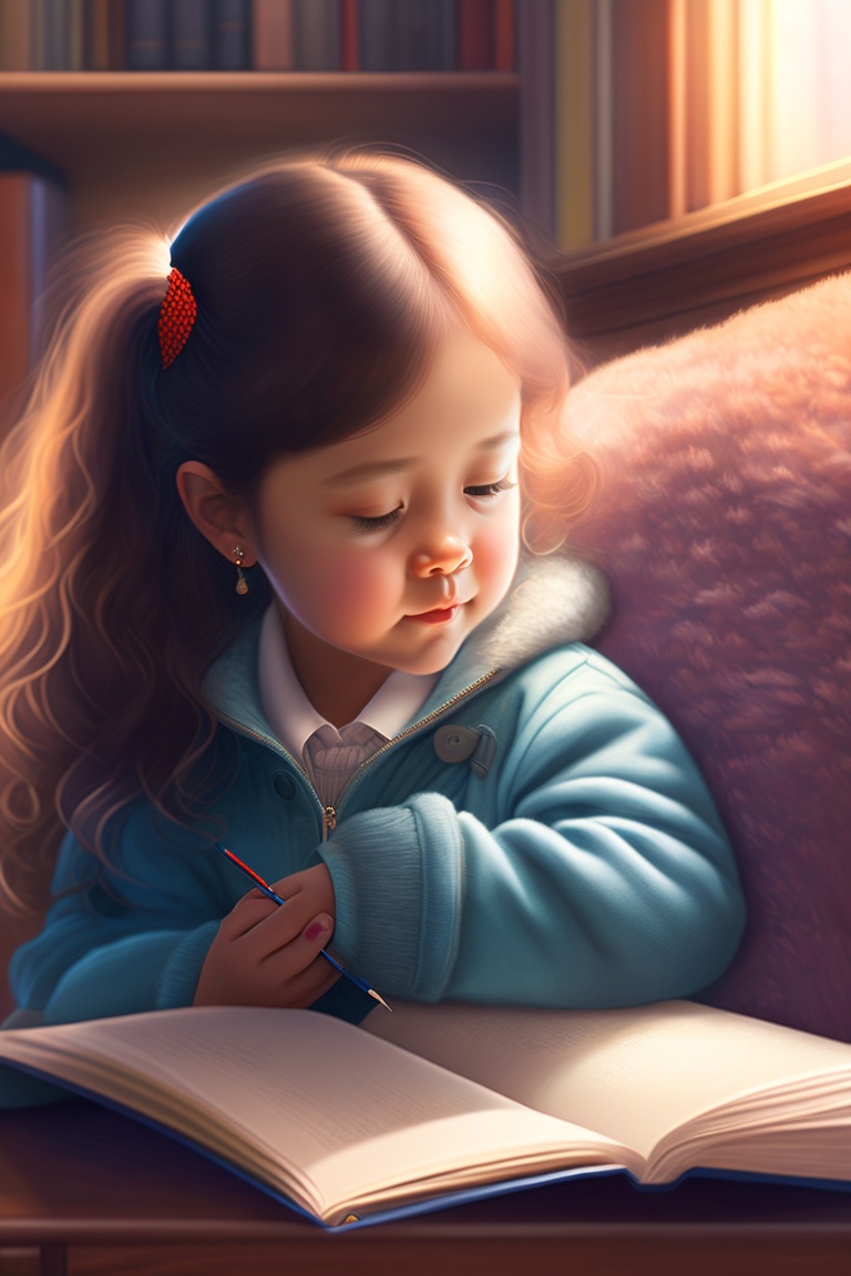 Lexica - The girl reads her favorite book aloud, her cat curled up ...